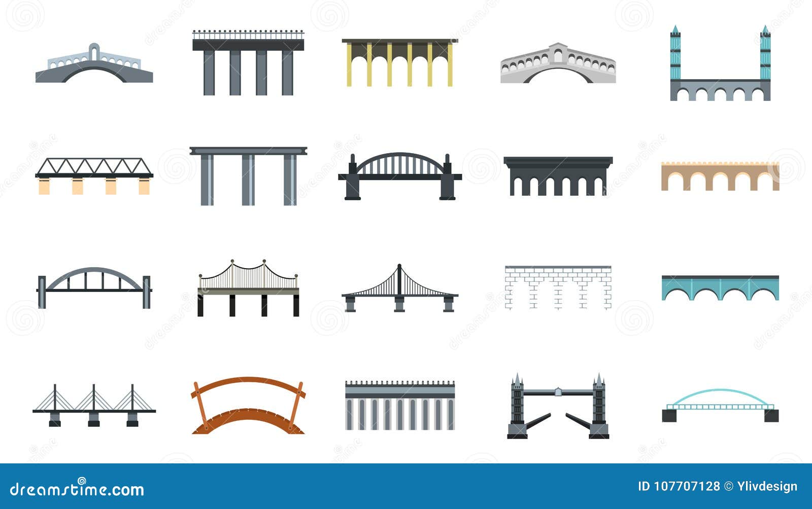 Bridge Icon Set, Flat Style Stock Vector - Illustration of brick, arch ...