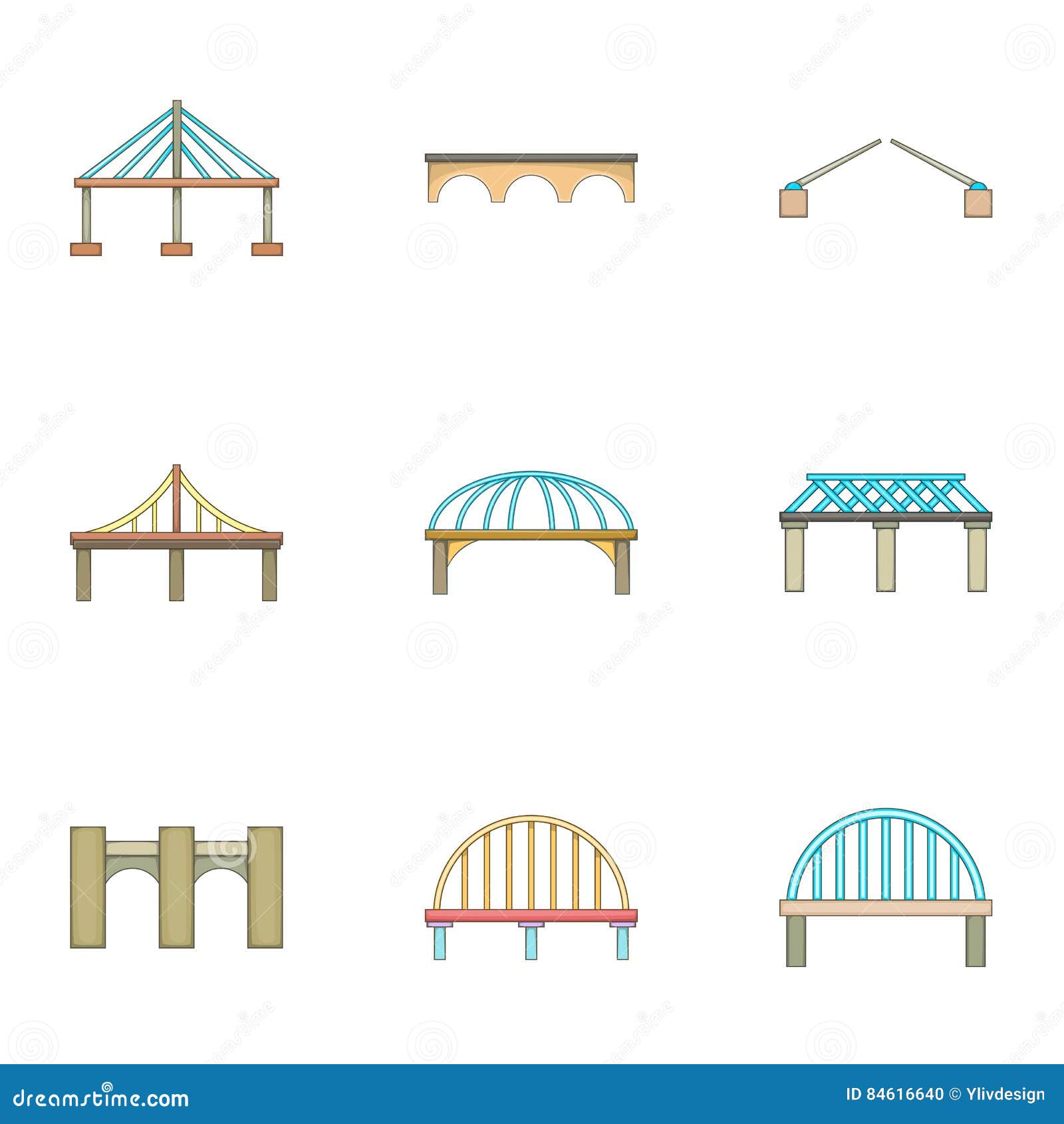 Bridge Icons Set, Cartoon Style Stock Vector - Illustration of pillar ...