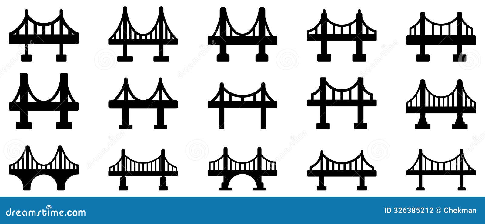 Bridge Icons Set. Collection of Simple Black Bridge Icons. Vector ...