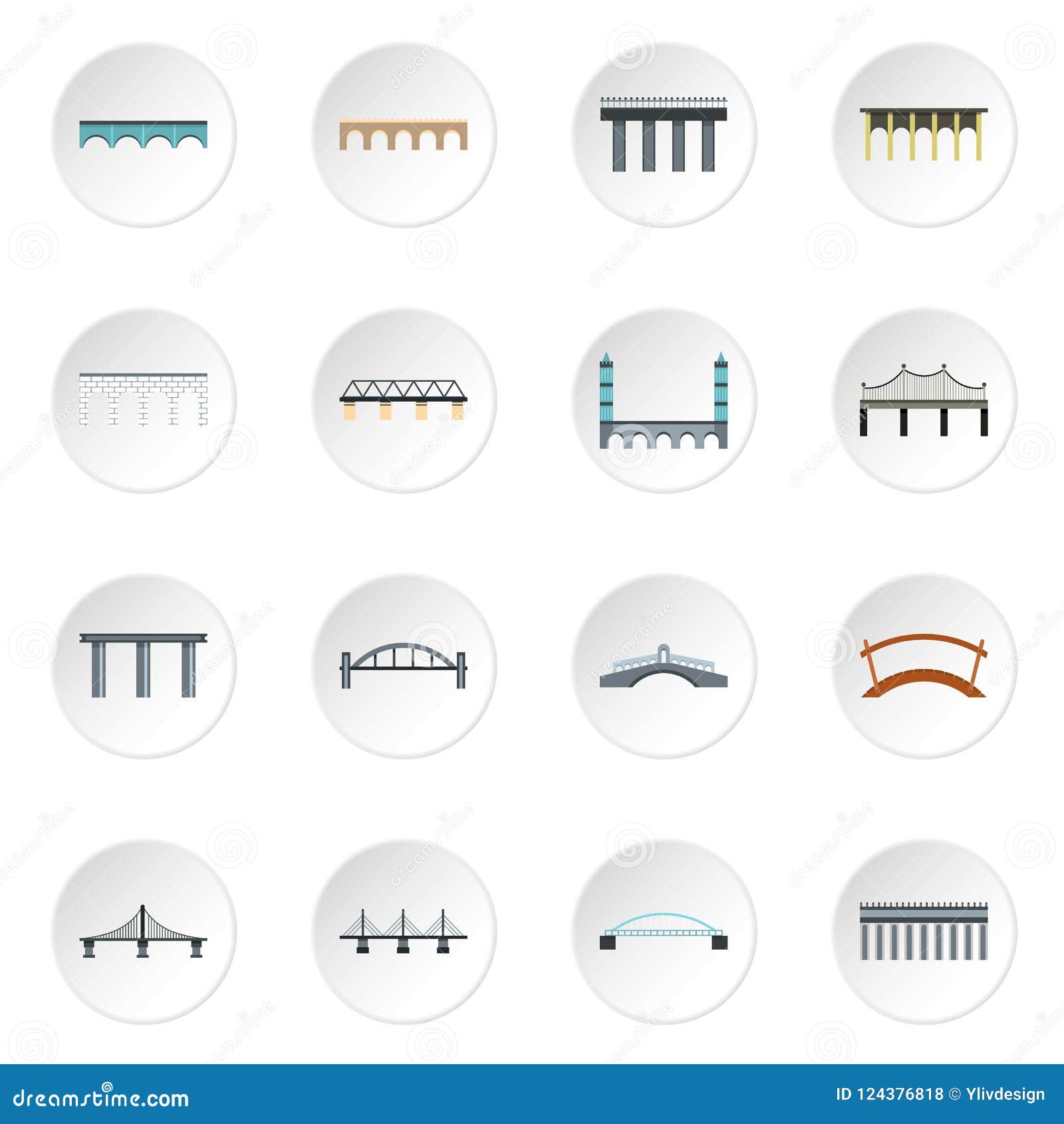 Bridge Icons Set, Flat Style Stock Illustration - Illustration of ...
