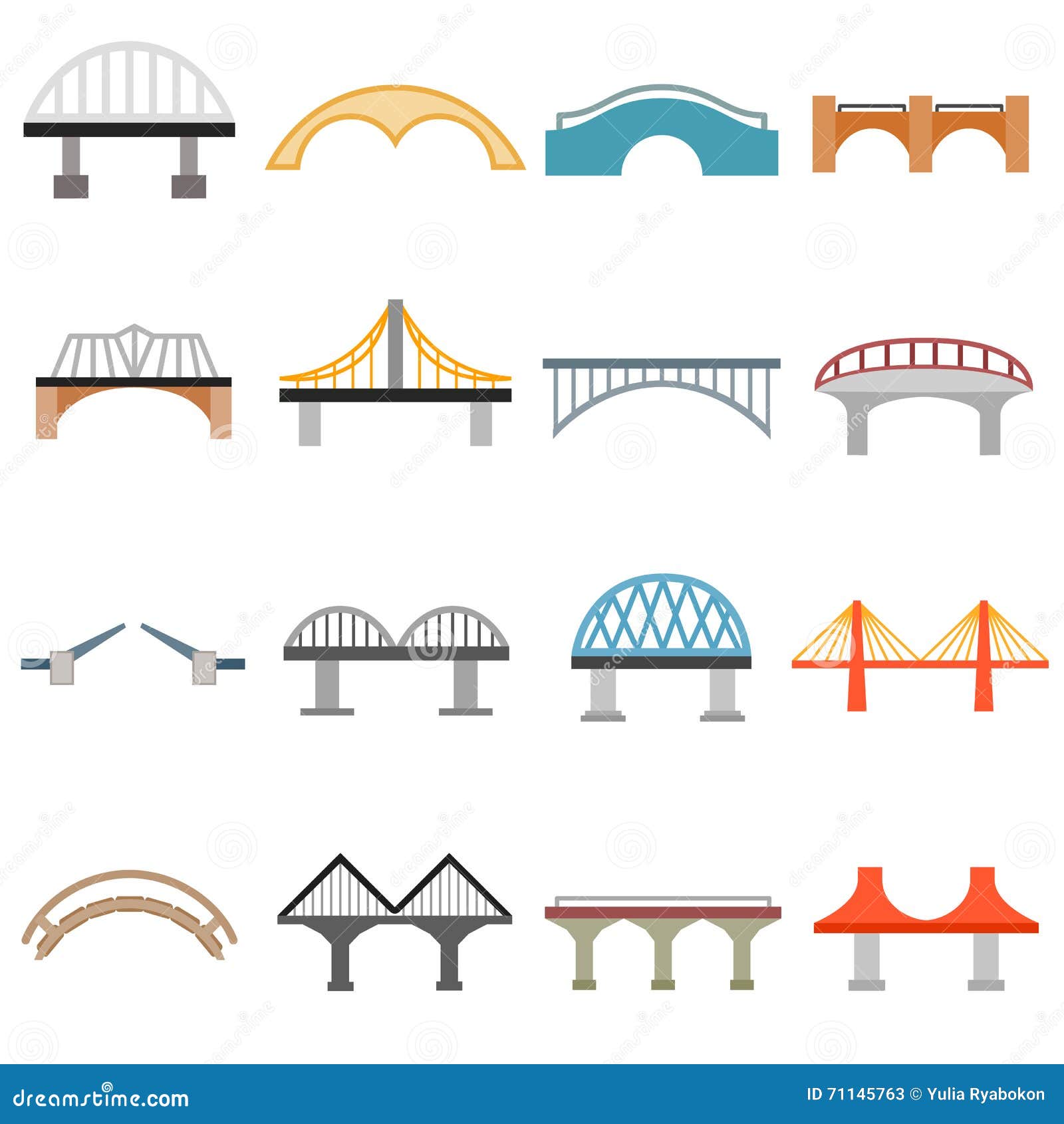 Bridge Icons Set, Flat Style Stock Vector - Illustration of railway ...