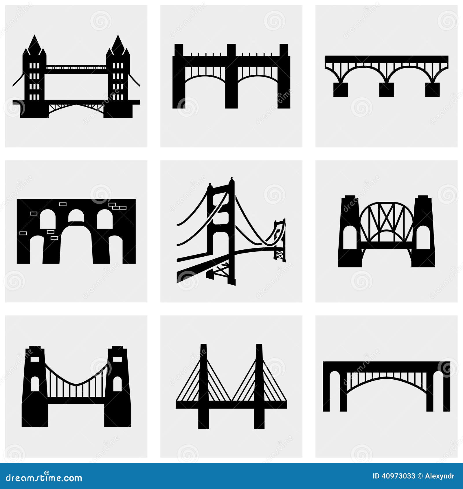 Bridge icons set on gray stock vector. Illustration of simple - 40973033