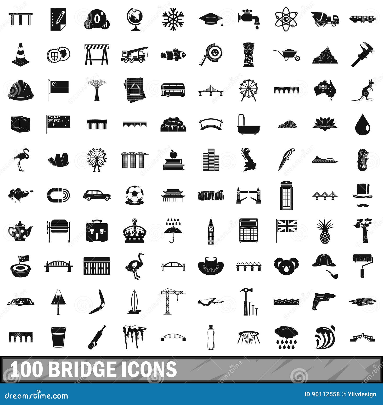 100 Bridge Icons Set, Simple Style Stock Vector - Illustration of lotus ...