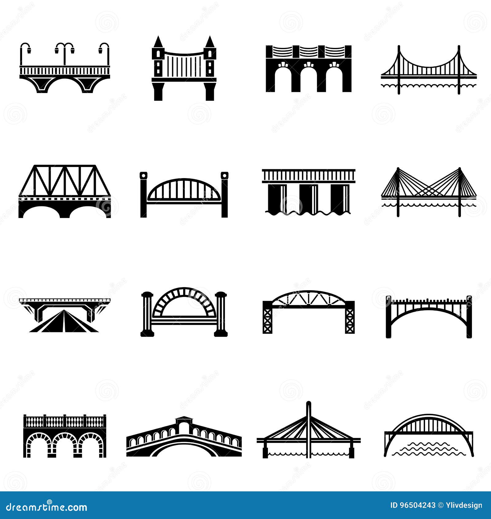 Bridge Icons Set, Simple Style Stock Vector - Illustration of beam ...