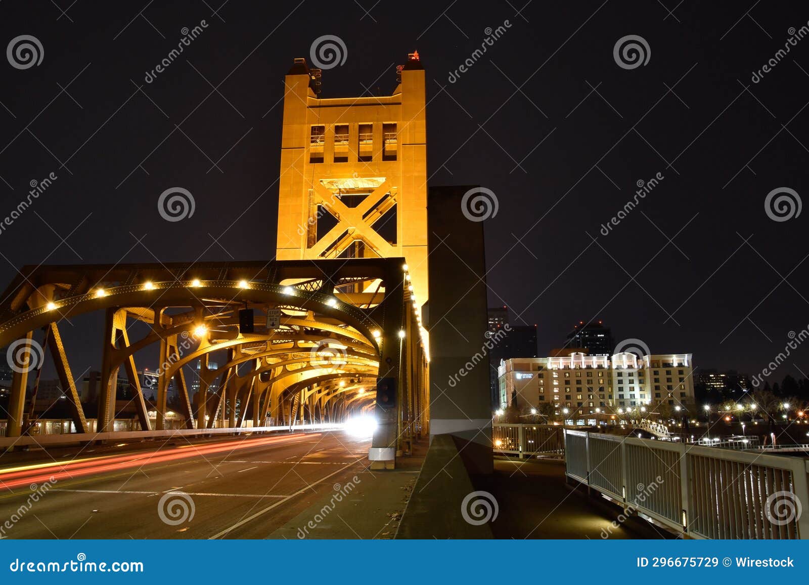 Bridge Illuminated by Street Lights at Night Editorial Stock Image ...