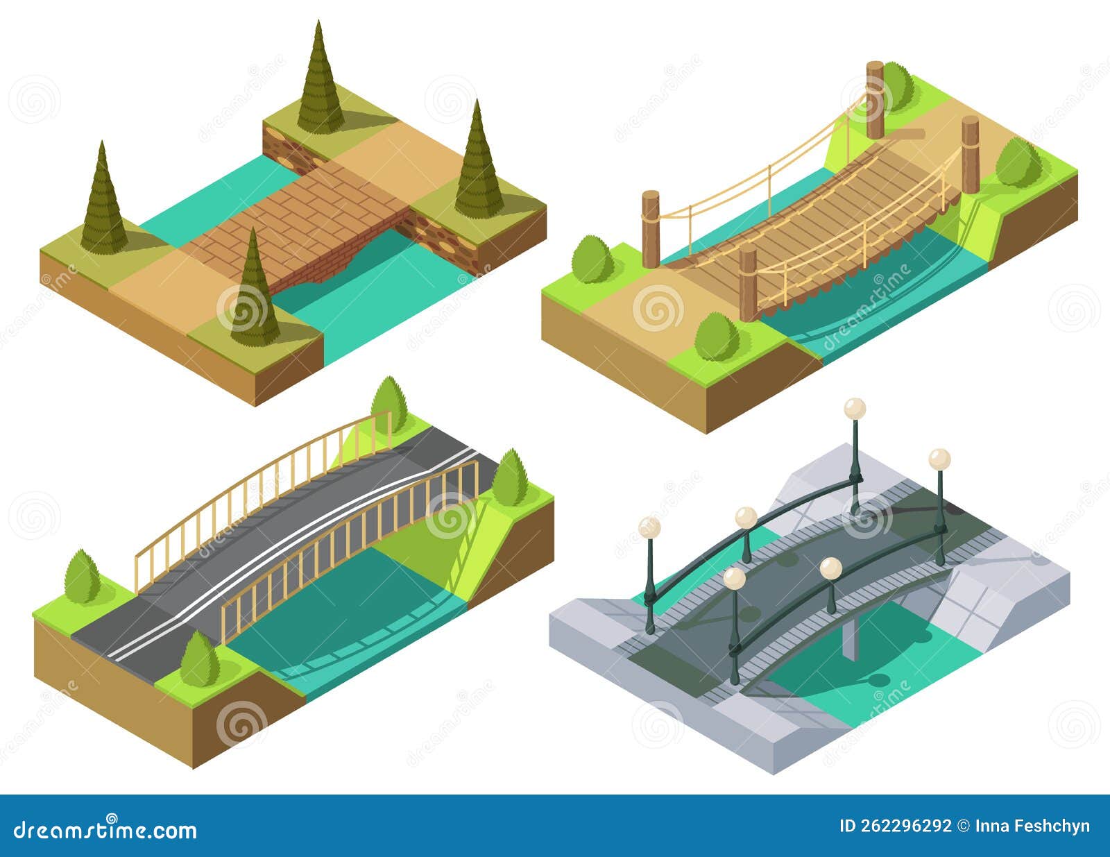 Bridge Isometric Set. 3d Isolated Drawing Elements of Modern Urban ...
