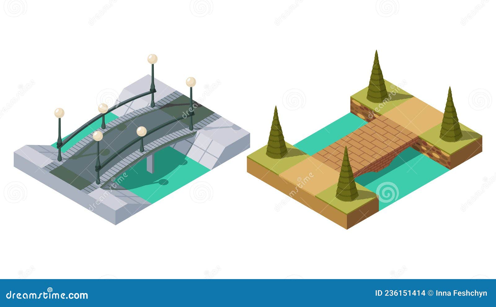 Bridge Isometric Set. 3d Isolated Drawing Elements of a Modern Urban ...