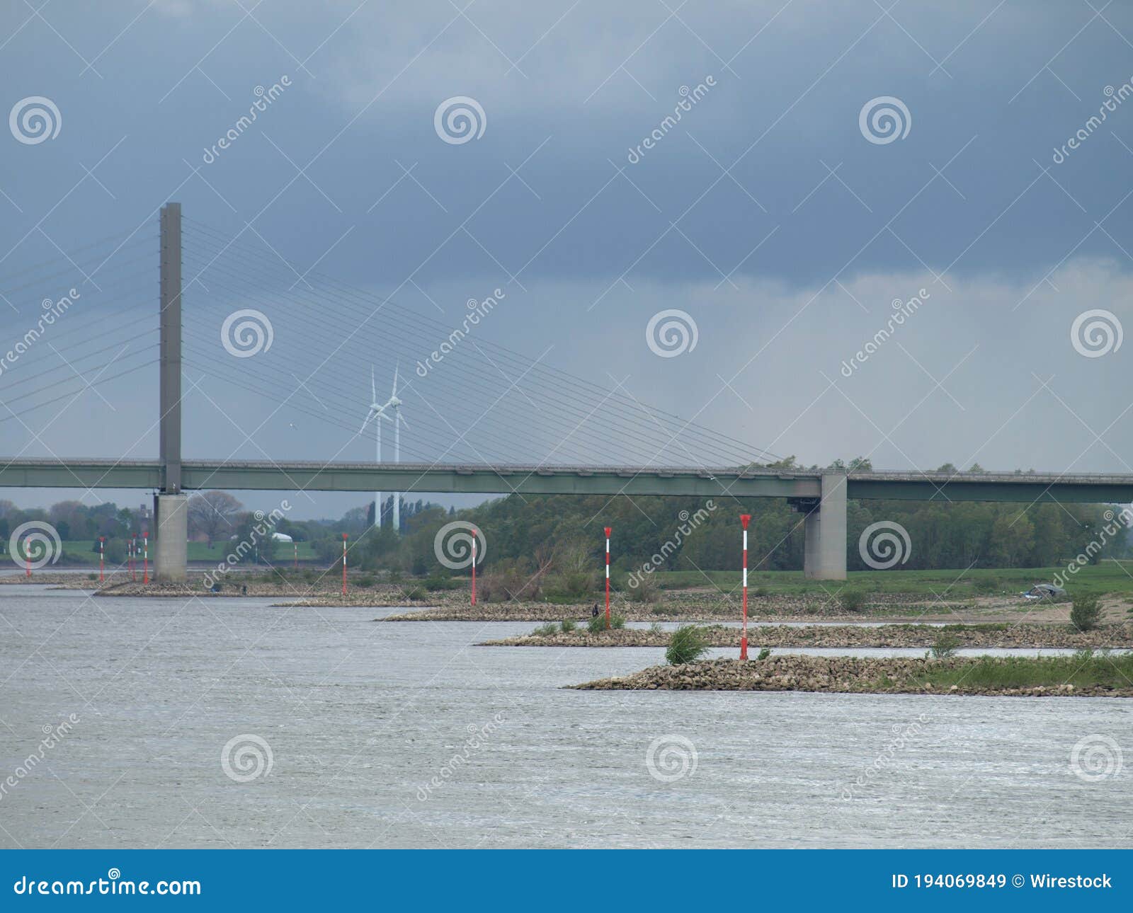 Bridge Leading Over the River Rhine in Rees, Two Windmills in the ...