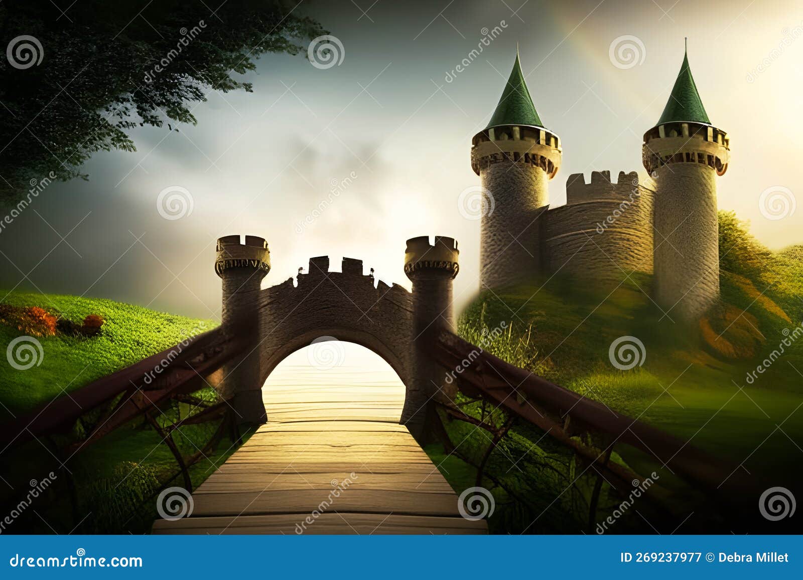 Bridge Leading To a Fairy-tale Castle Stock Illustration - Illustration ...