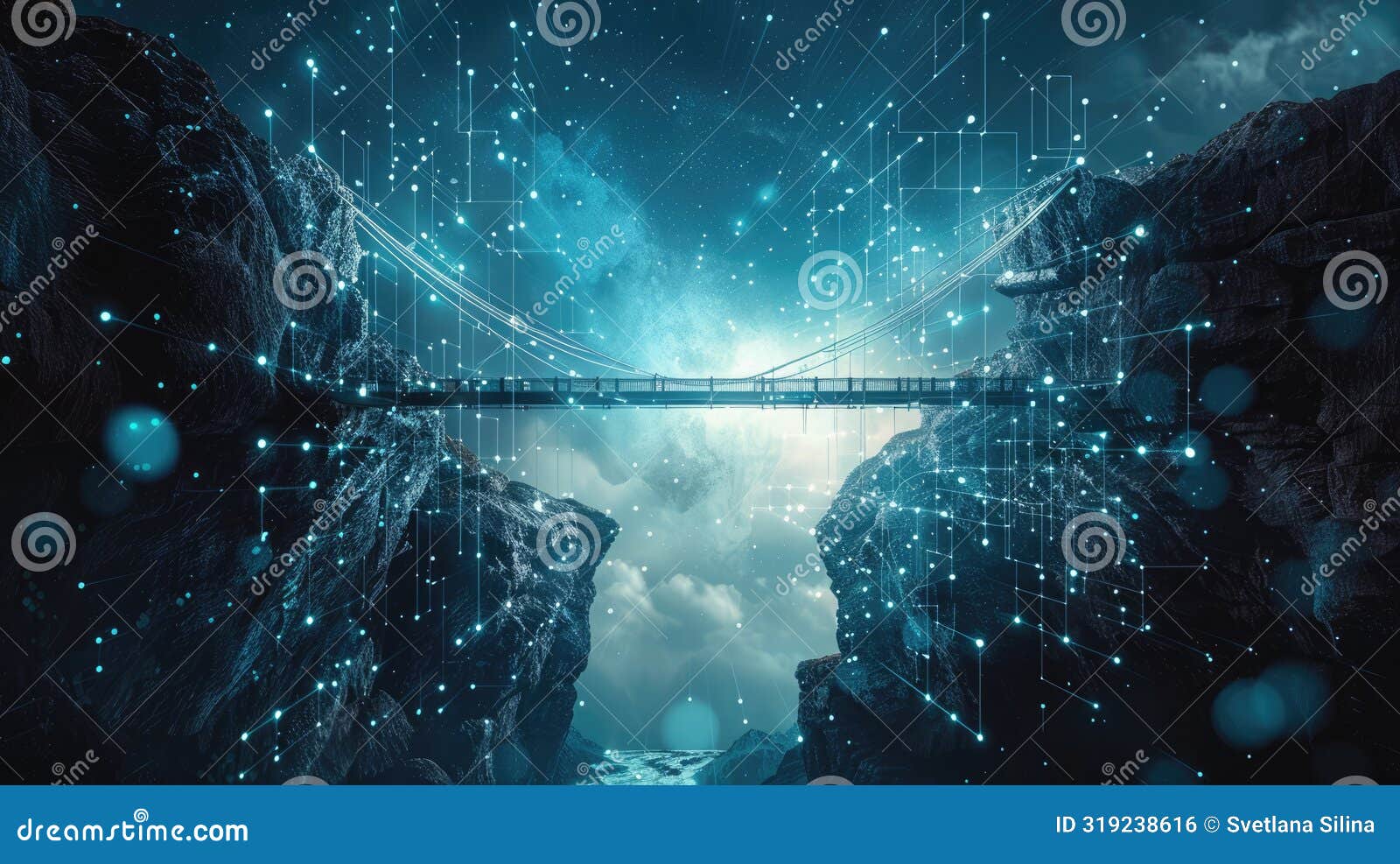 Bridge of Light Over Cliffs with Data Flow Representing the ...