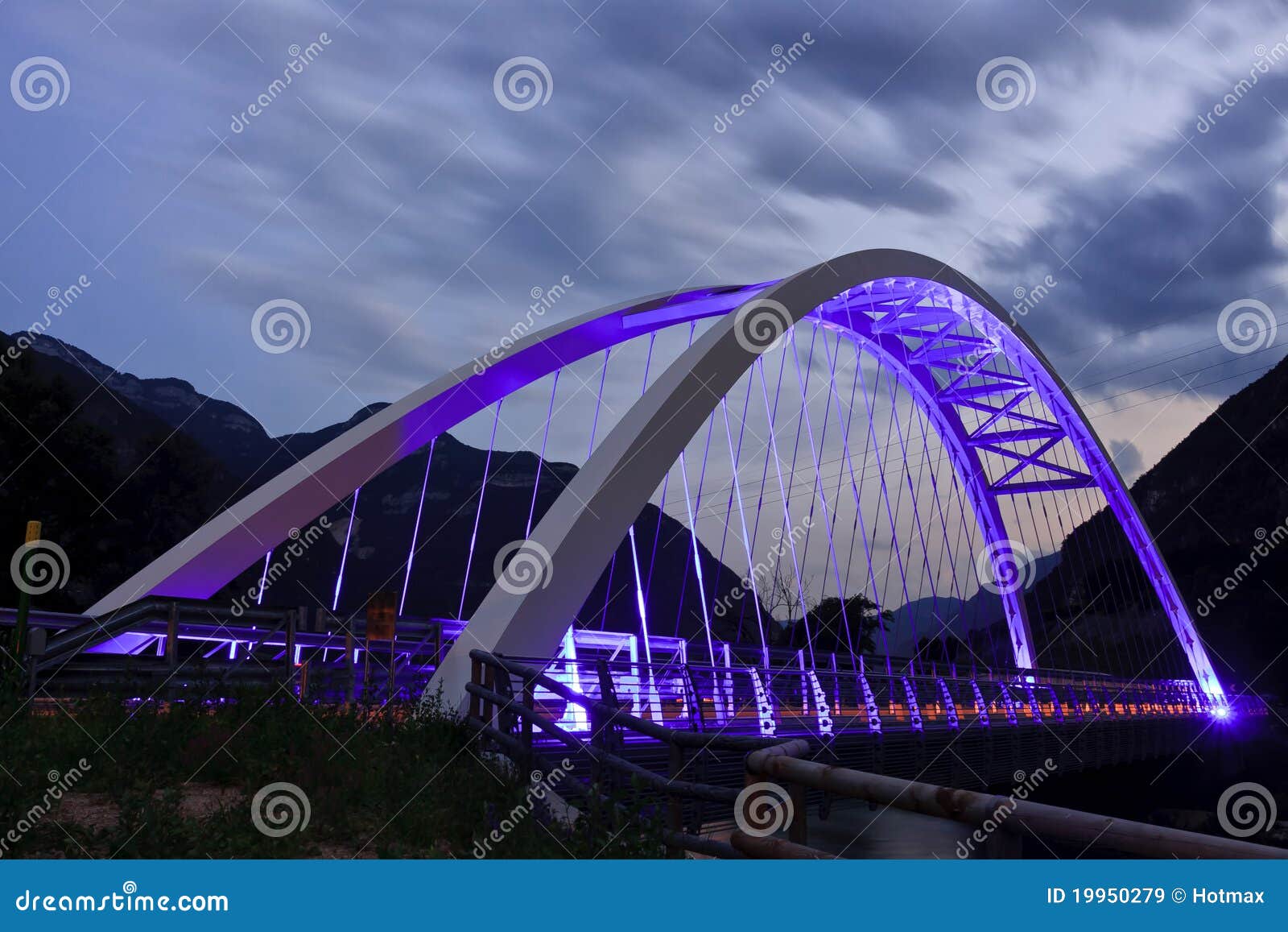 Bridge lighted in purple stock image. Image of landscape - 19950279