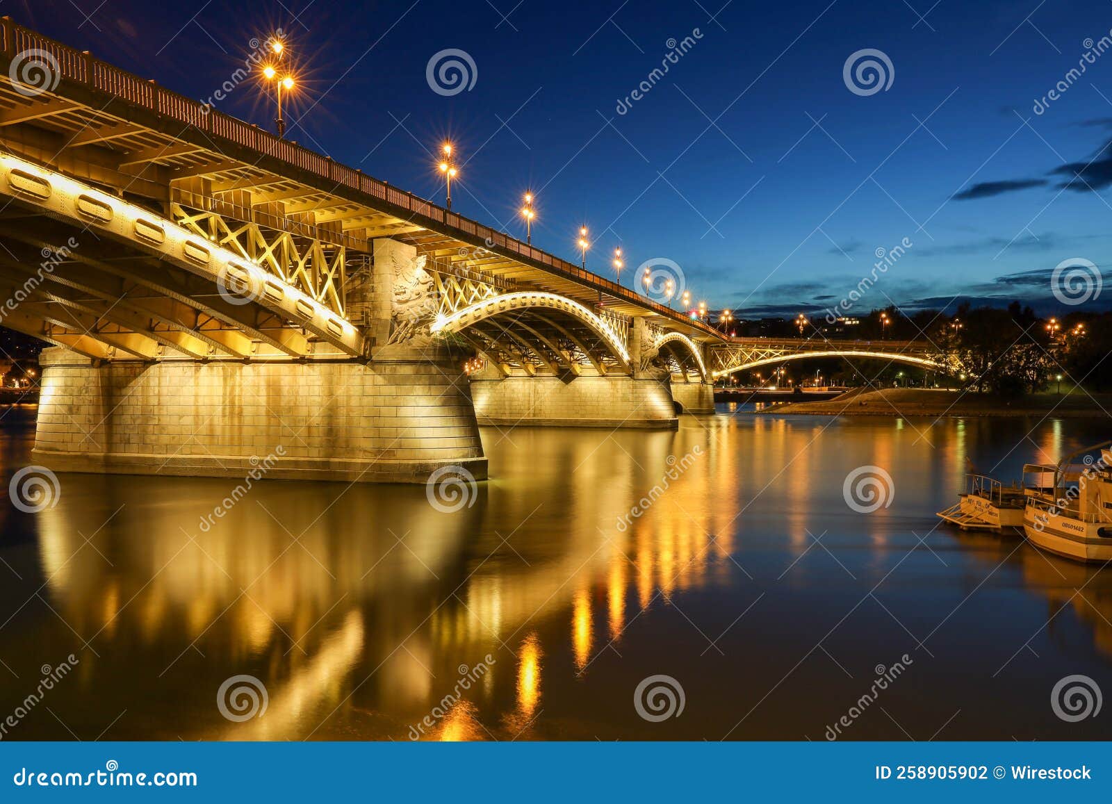Bridge in lights at night stock photo. Image of night - 258905902