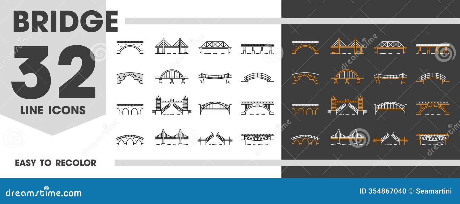 Bridge Line Icons for Architecture, Transportation Stock Vector ...