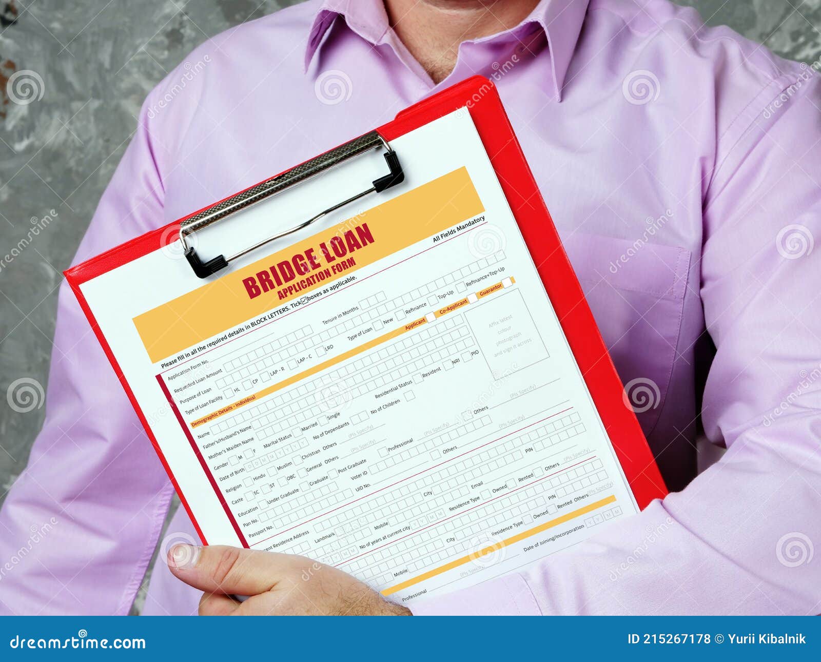 BRIDGE LOAN Application Form Inscription on Financial Document Stock ...