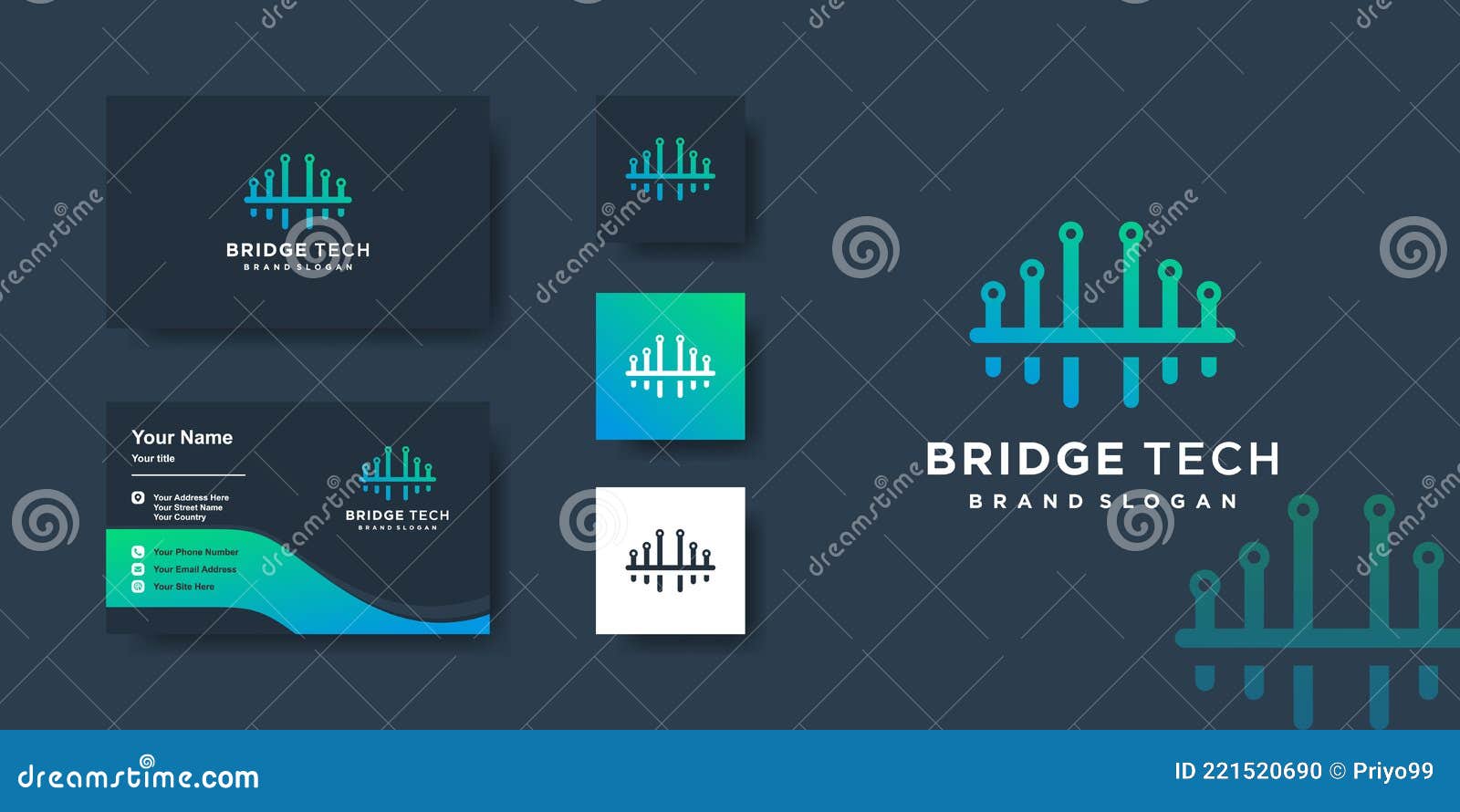 Bridge Logo with Technology Concept and Business Card Design, Creative ...