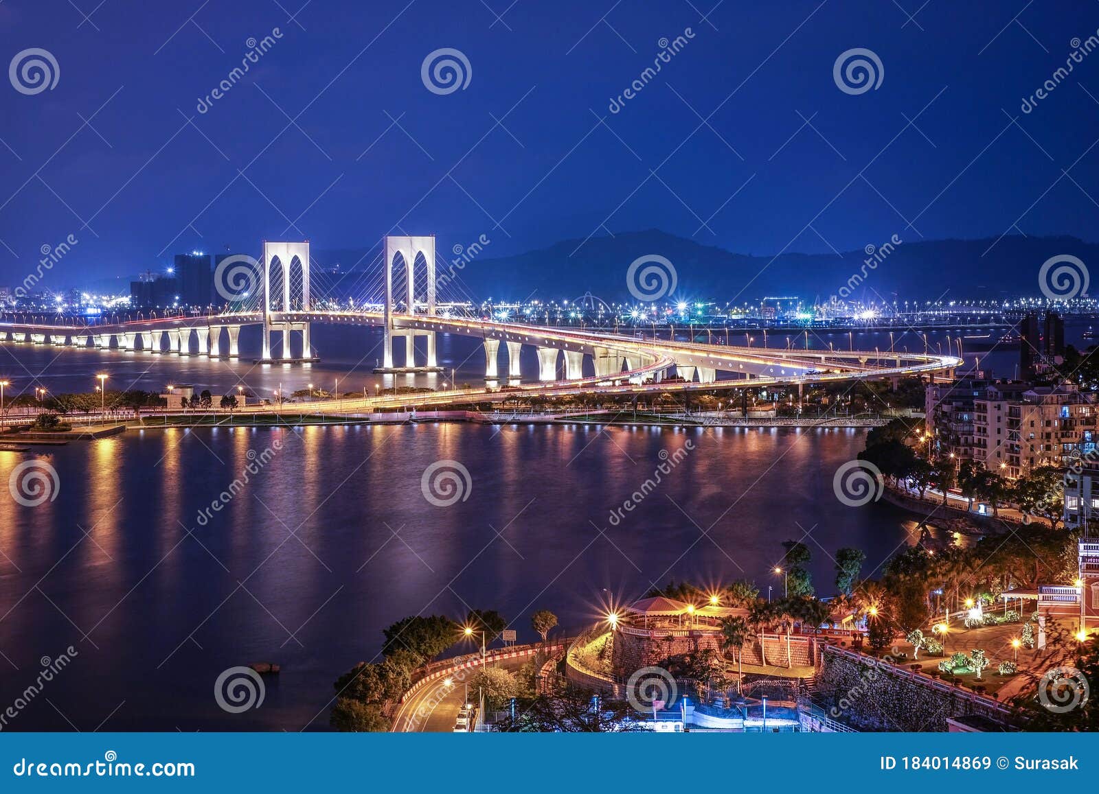 Bridge in Macau View at Night Editorial Stock Image - Image of ocean ...