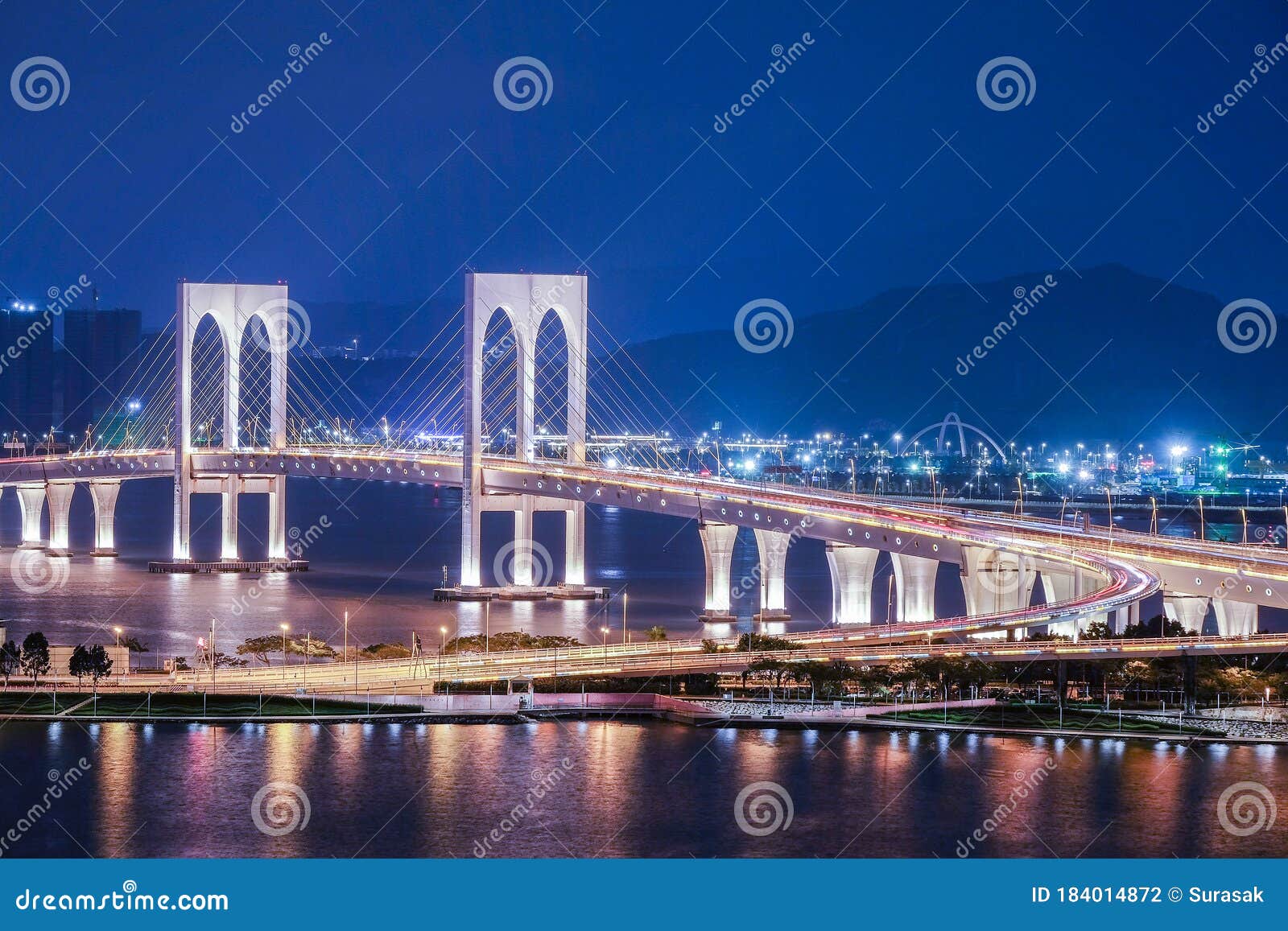 Bridge in Macau View at Night Editorial Photography - Image of landmark ...