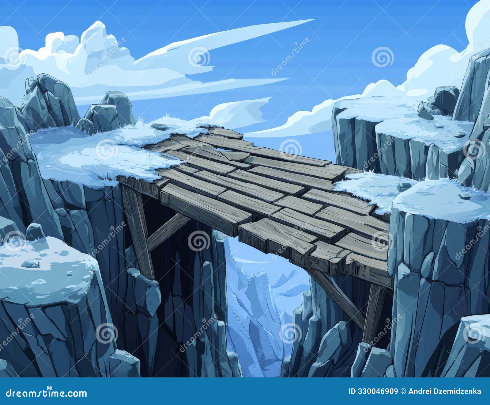 Bridge Made of Logs between Mountains in the Background of a Landscape ...