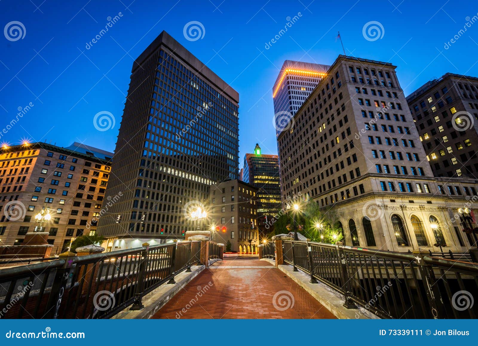 Bridge and Modern Buildings at Night, in Downtown Providence, Rh Stock ...