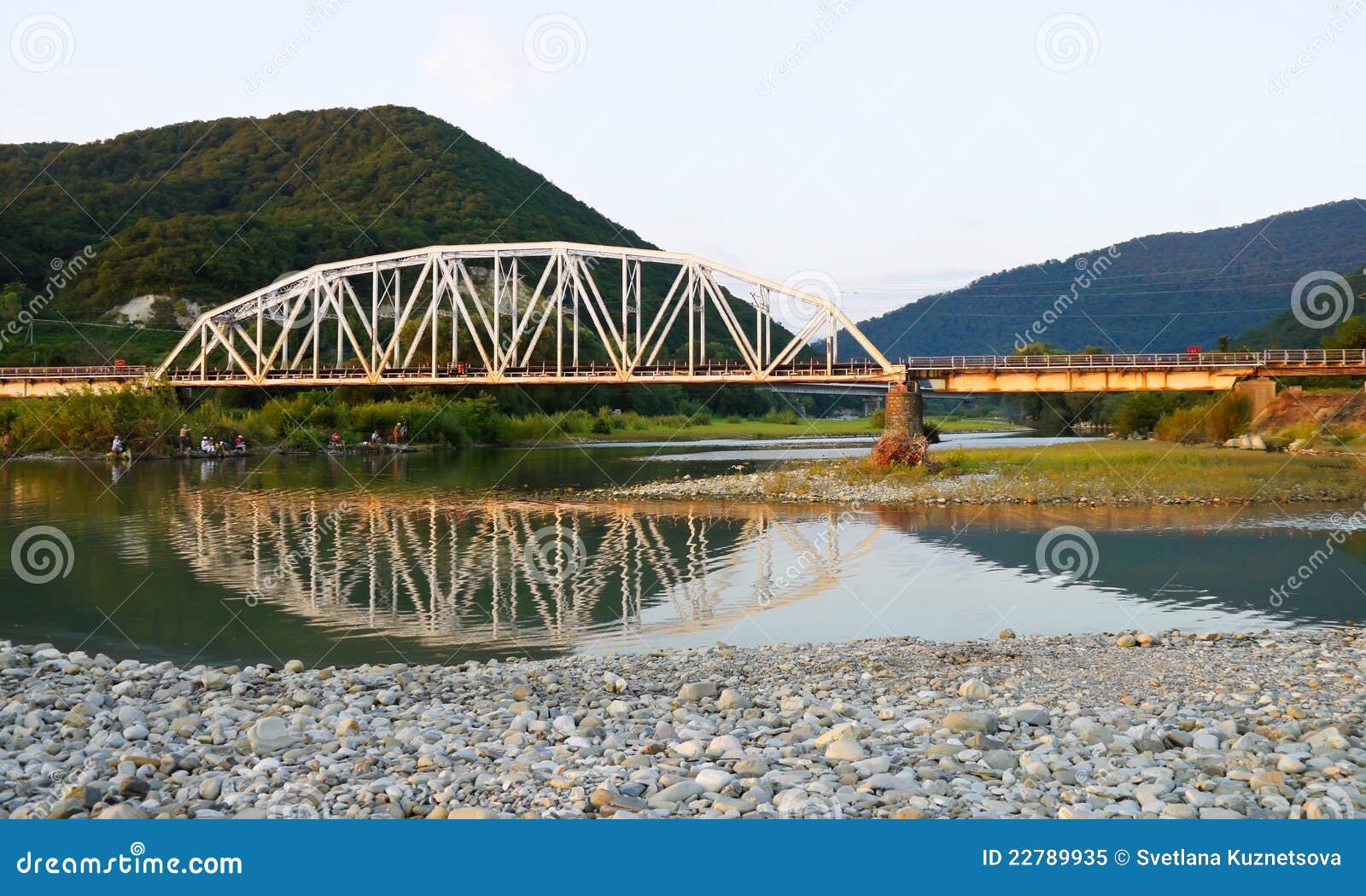 Bridge through Mountain River Stock Image - Image of river, landscape ...