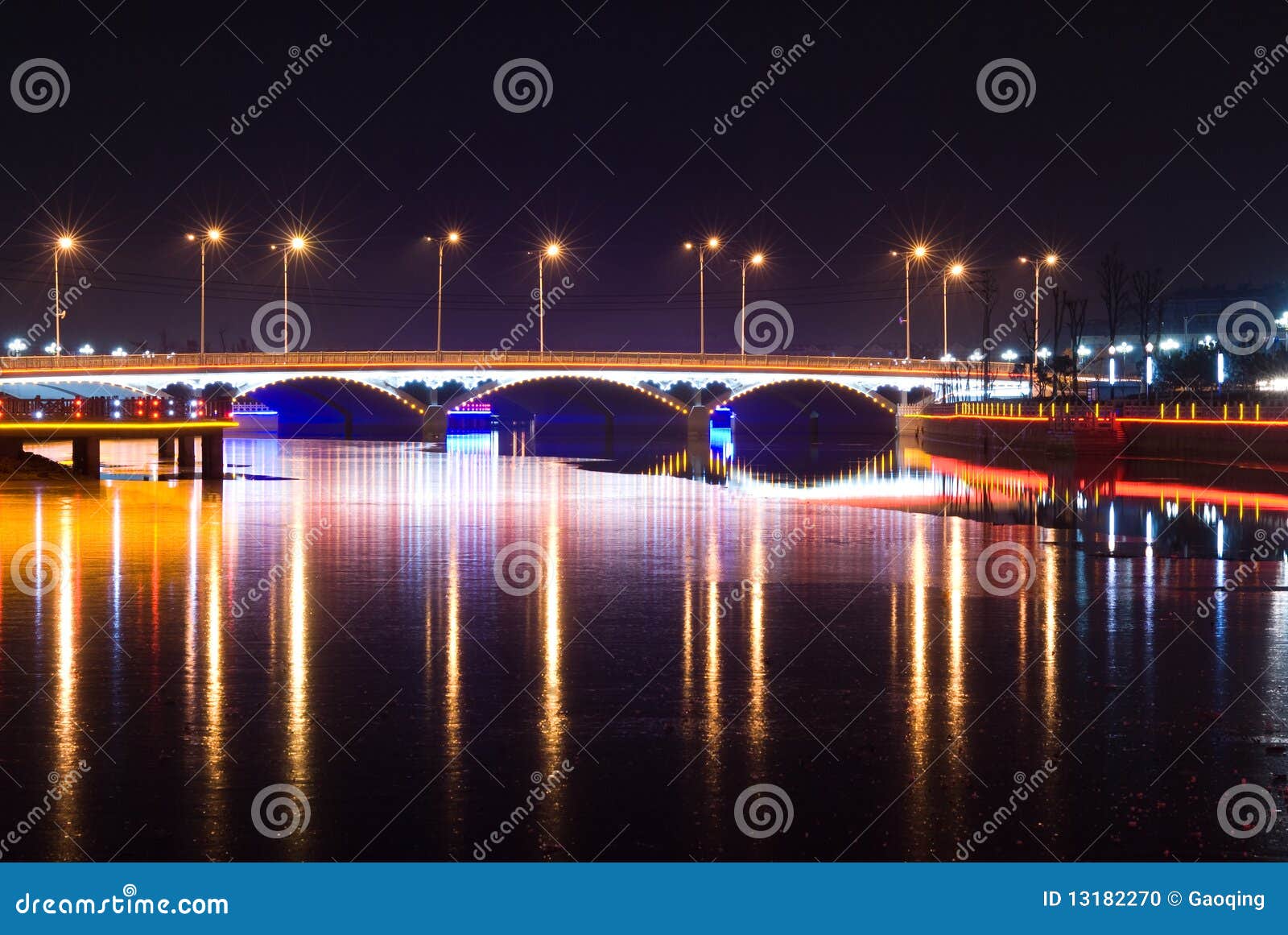 Bridge with Neon Light at Night Stock Photo - Image of reflection, road ...