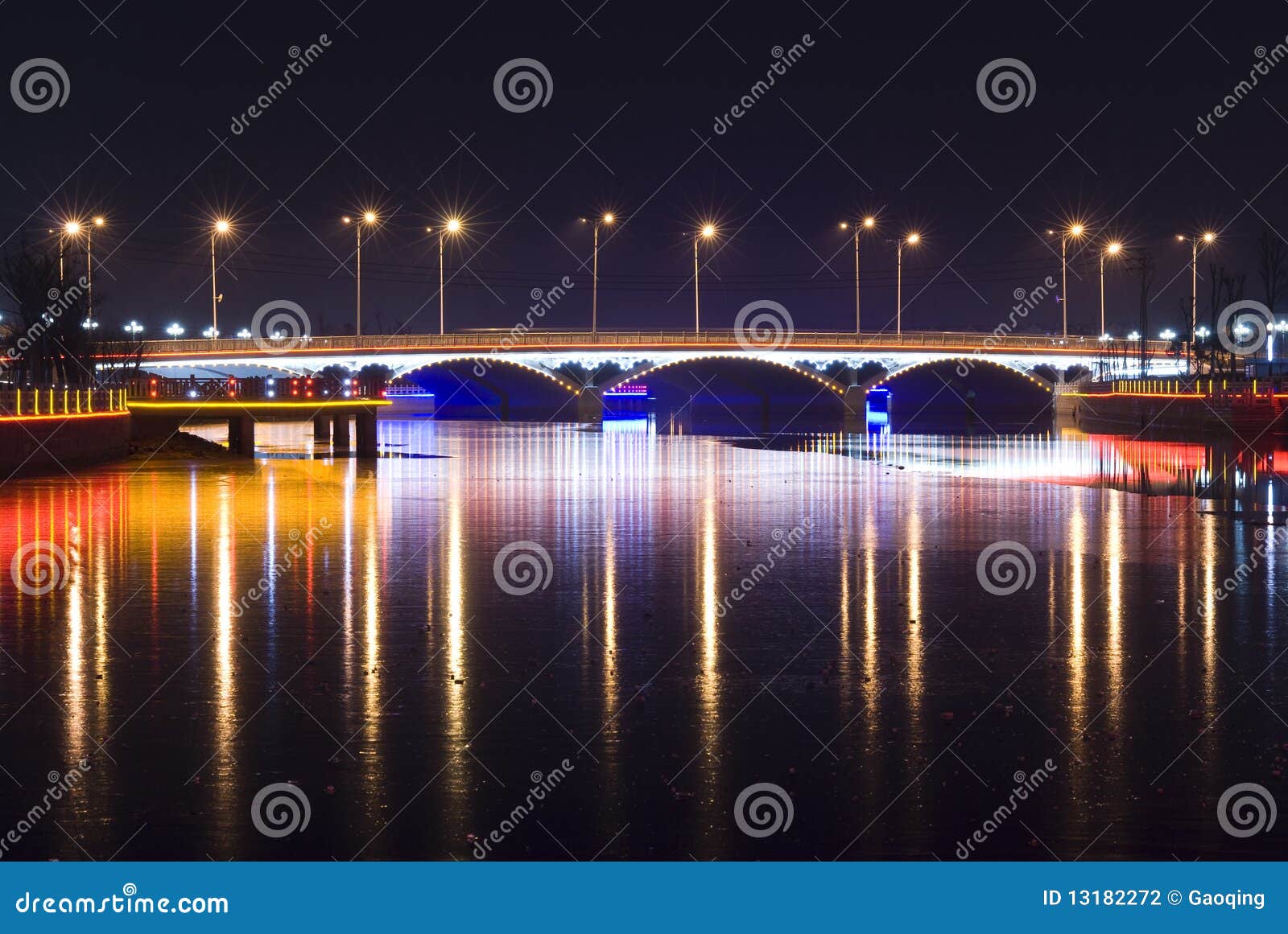 Bridge with Neon Light at Night Stock Photo - Image of water, lights ...