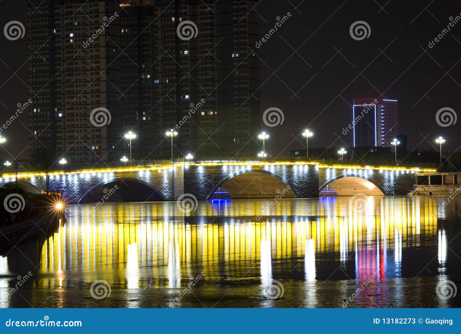 Bridge with Neon Light at Night Stock Image - Image of street, asia ...