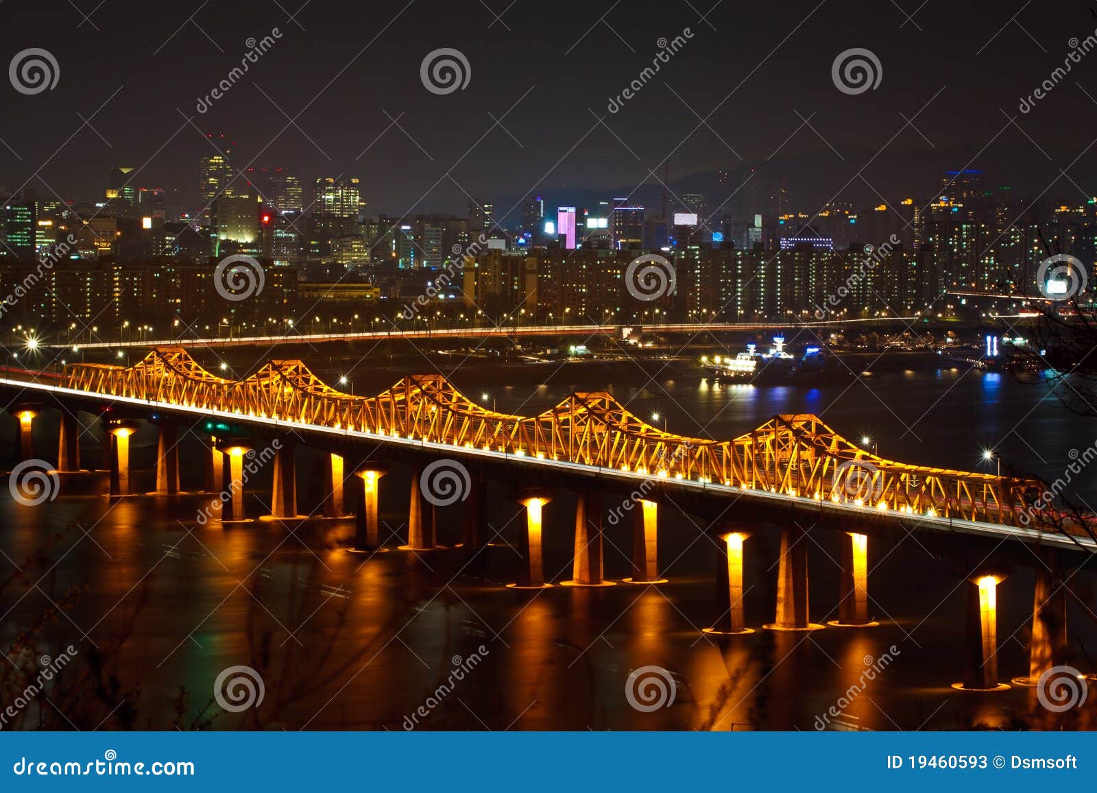 Bridge in night stock image. Image of seoul, city, panoramic - 19460593