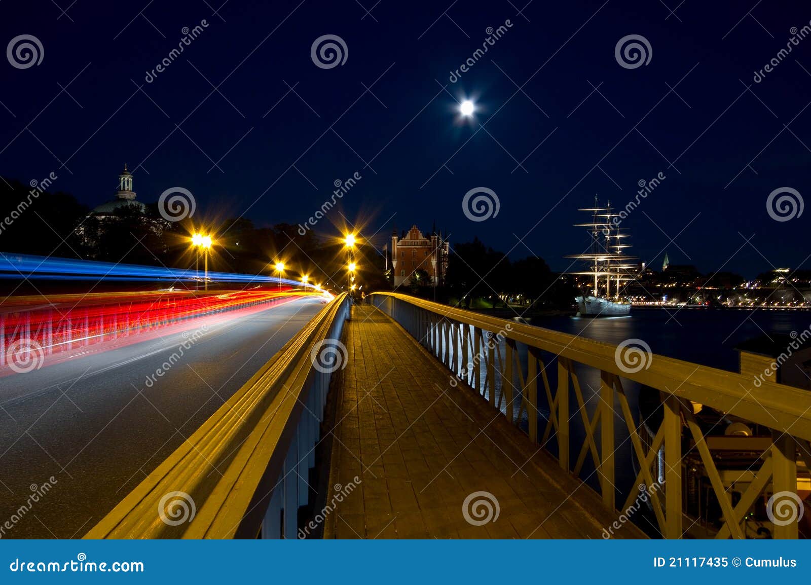 Bridge at night. stock image. Image of moon, moonlight - 21117435