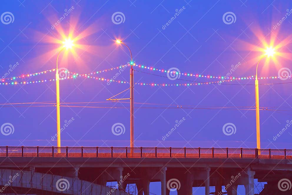Bridge with Night Illumination Stock Image - Image of reflection ...