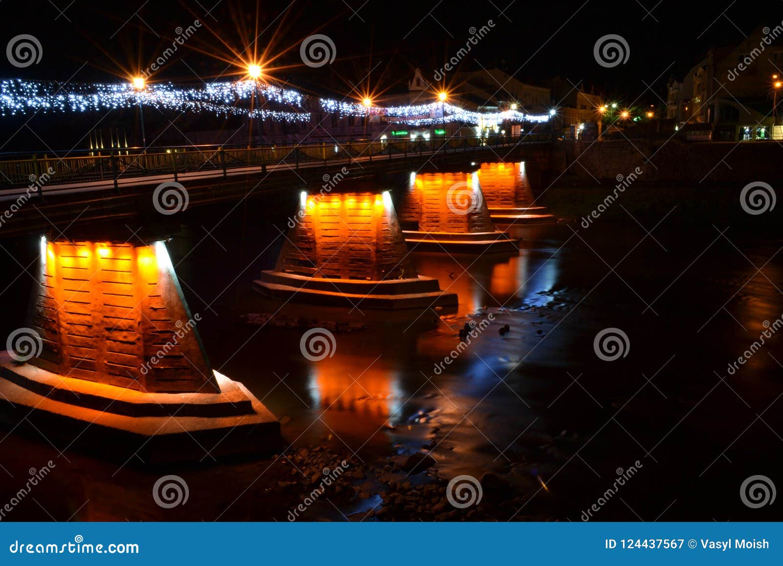 Bridge at night time stock image. Image of beautiful - 124437567