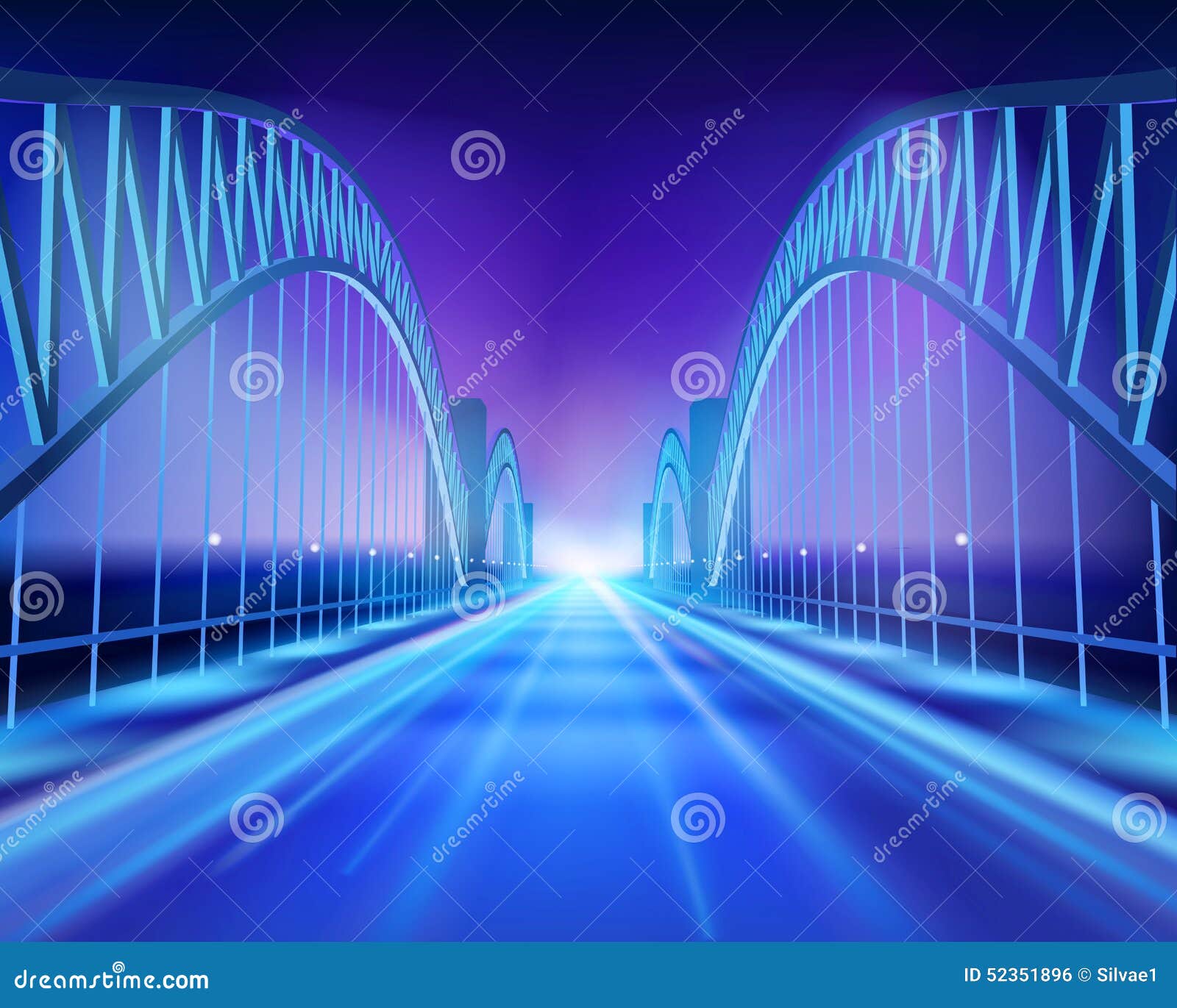 Bridge in the Night. Vector Illustration. Stock Vector - Illustration ...