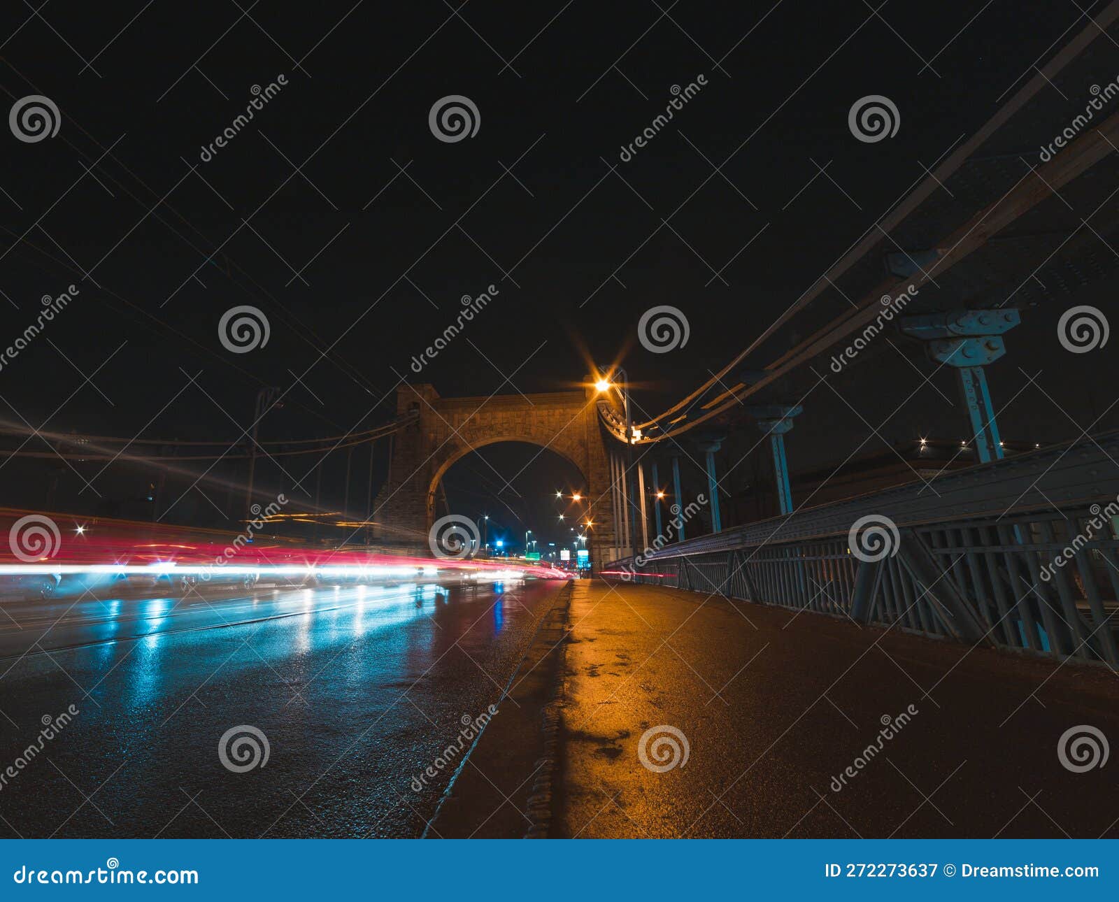 Bridge at Night with Vehicles Light Trails Stock Image - Image of ...
