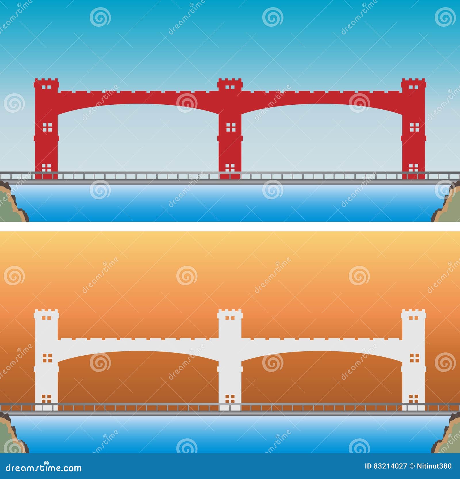 Bridge and Observation Tower with Sky Background Stock Illustration ...