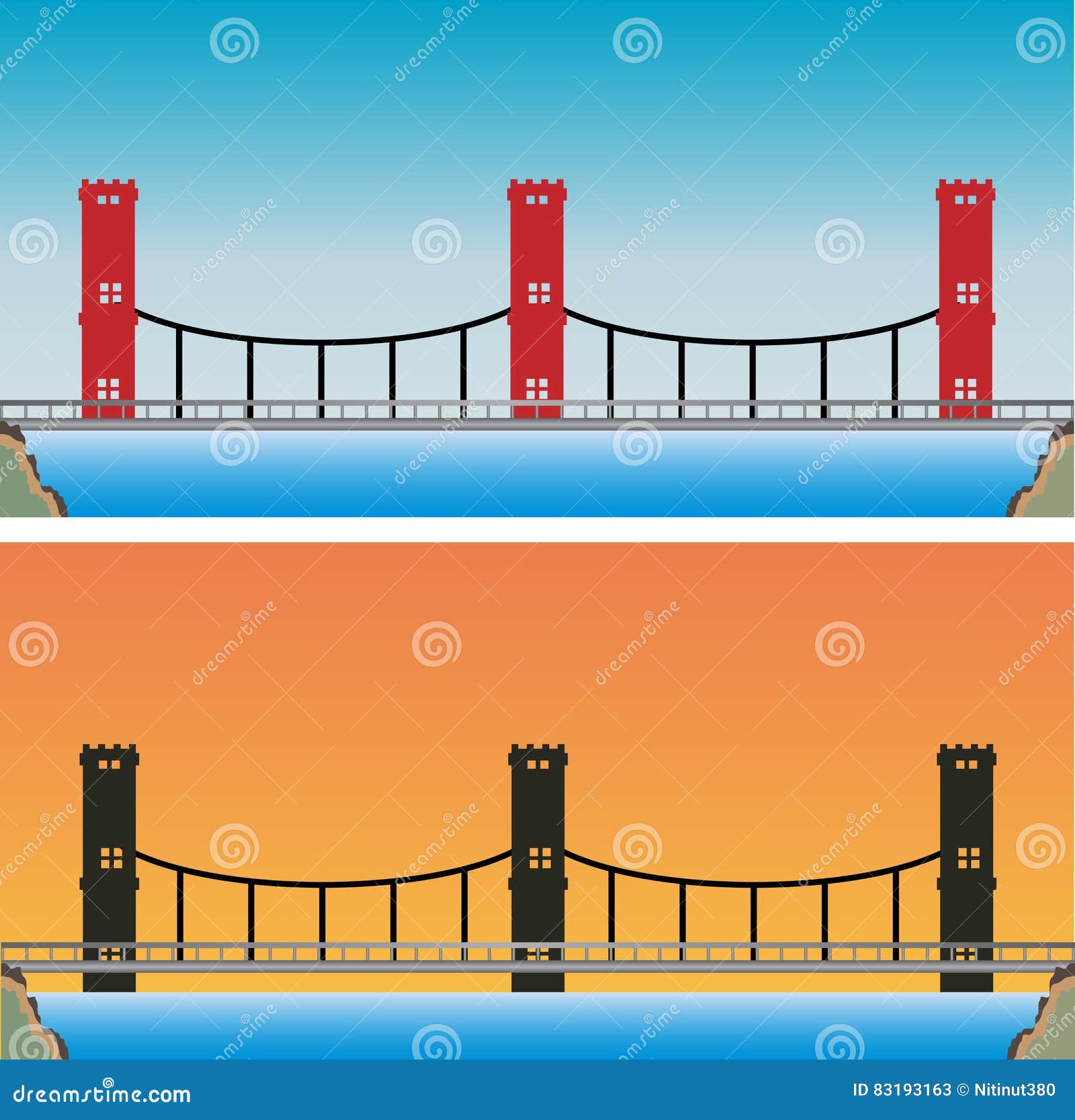 Bridge and Observation Tower with Sky Background Stock Vector ...