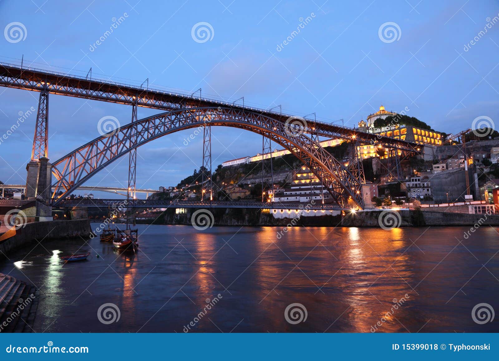 Bridge in Oporto Portugal stock photo. Image of nighttime - 15399018