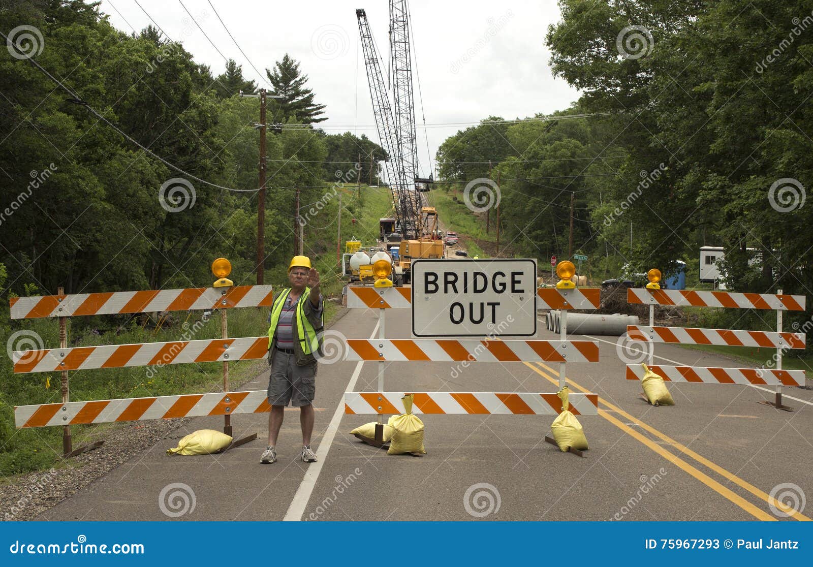 Bridge out sign stock image. Image of hardhat, direction - 75967293