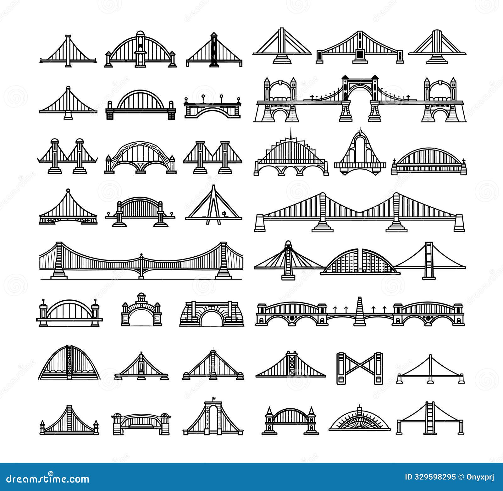 Bridge Outline Icons Vector Set. Pylons Steel Beams Overpass Viaduct ...