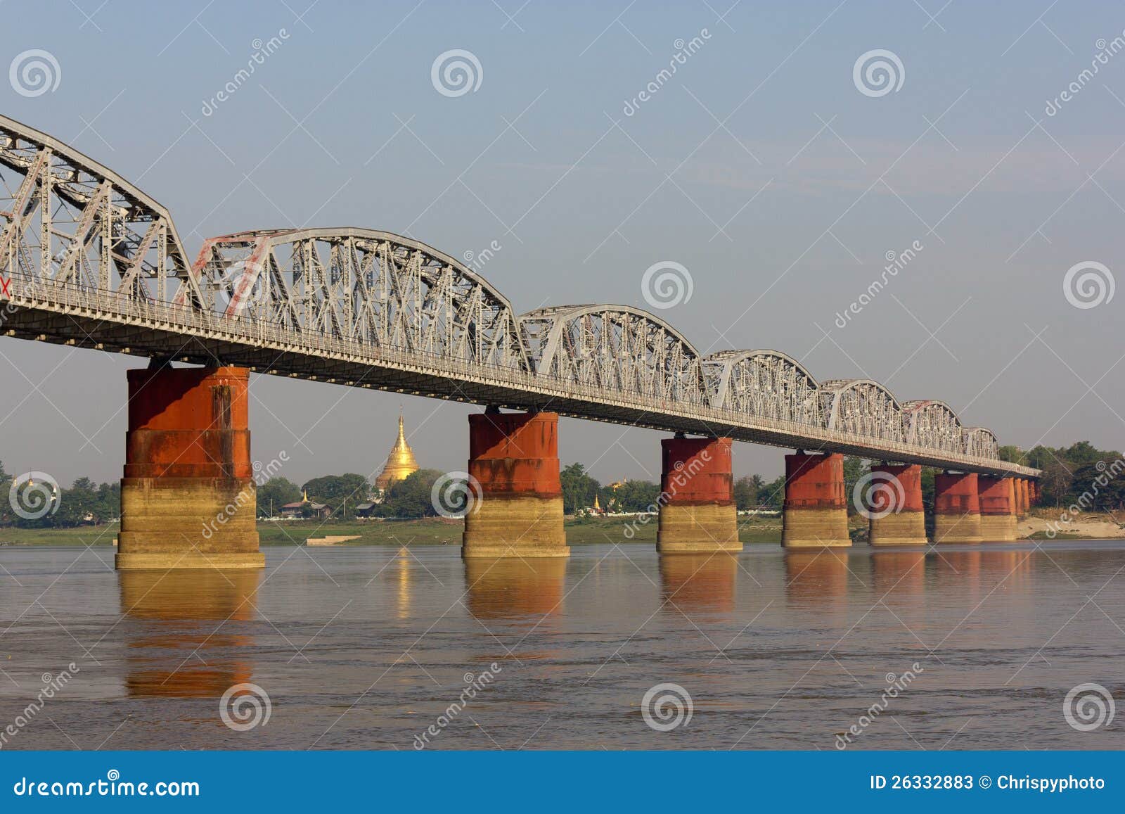 Bridge Over Ayeyarwady River, Myanmar Stock Image - Image of temple ...