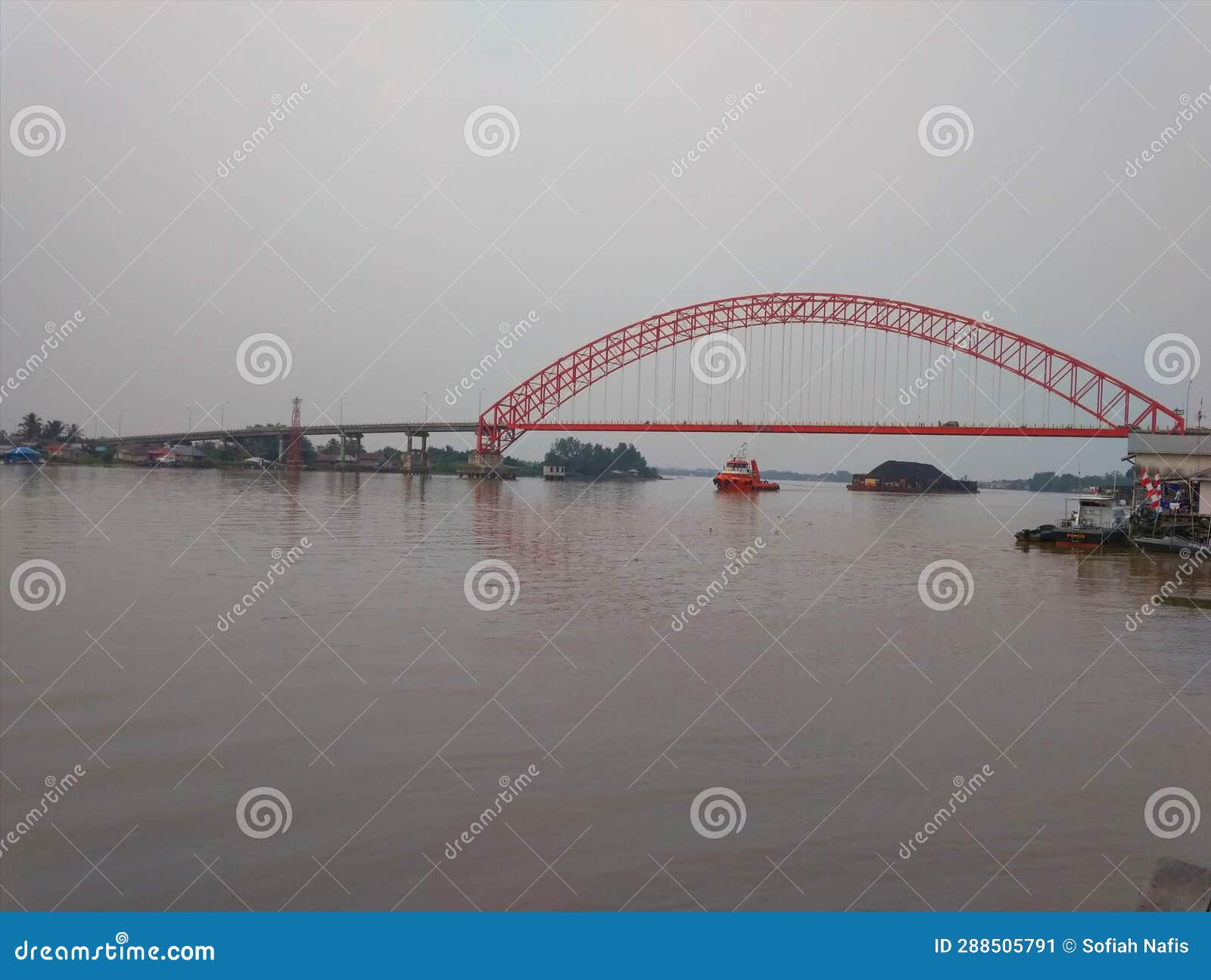 The Bridge Over the Barito River Stock Image - Image of barito, boat ...