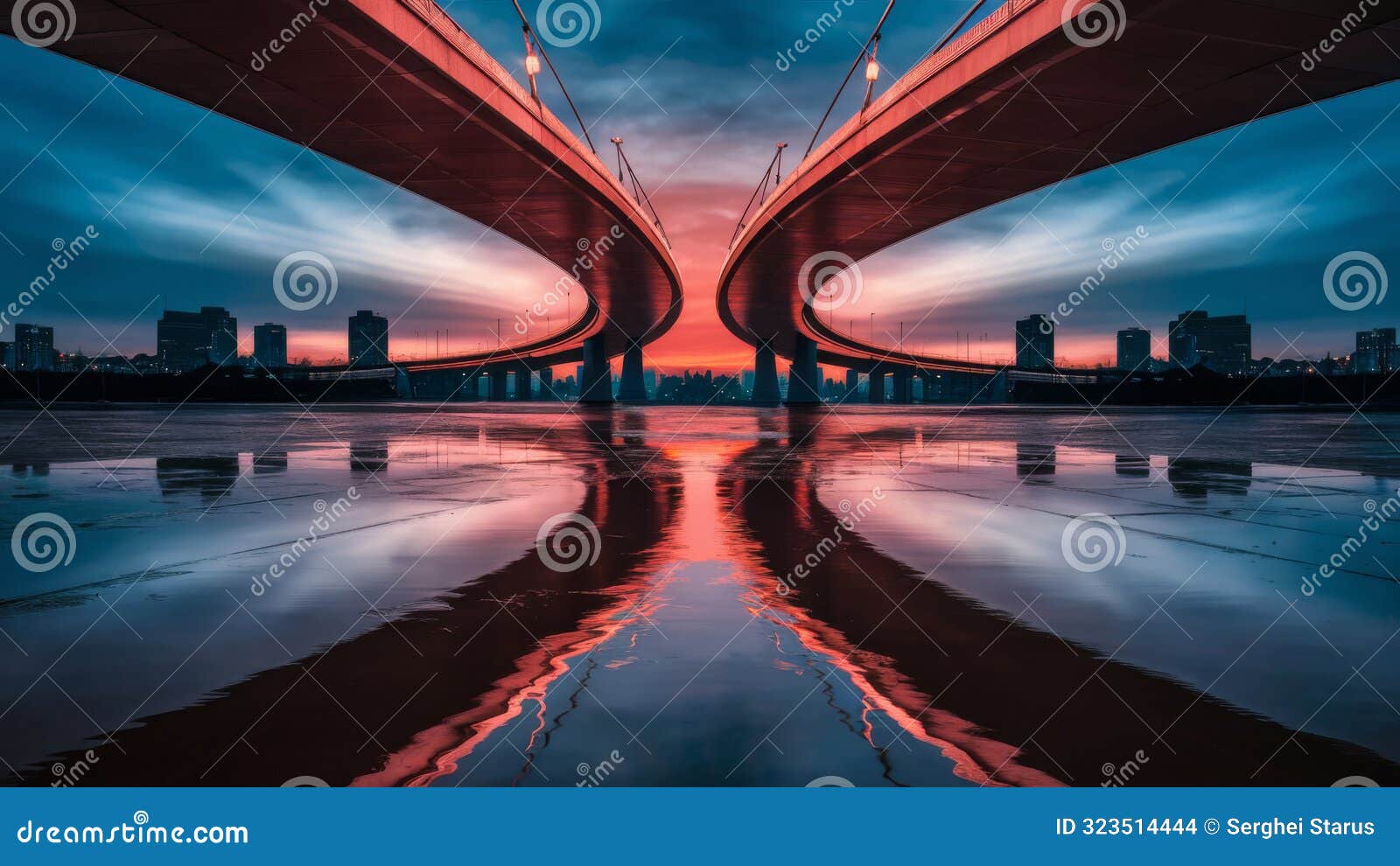 A Bridge Over a City with the Sun Setting Behind it, AI Stock Photo ...