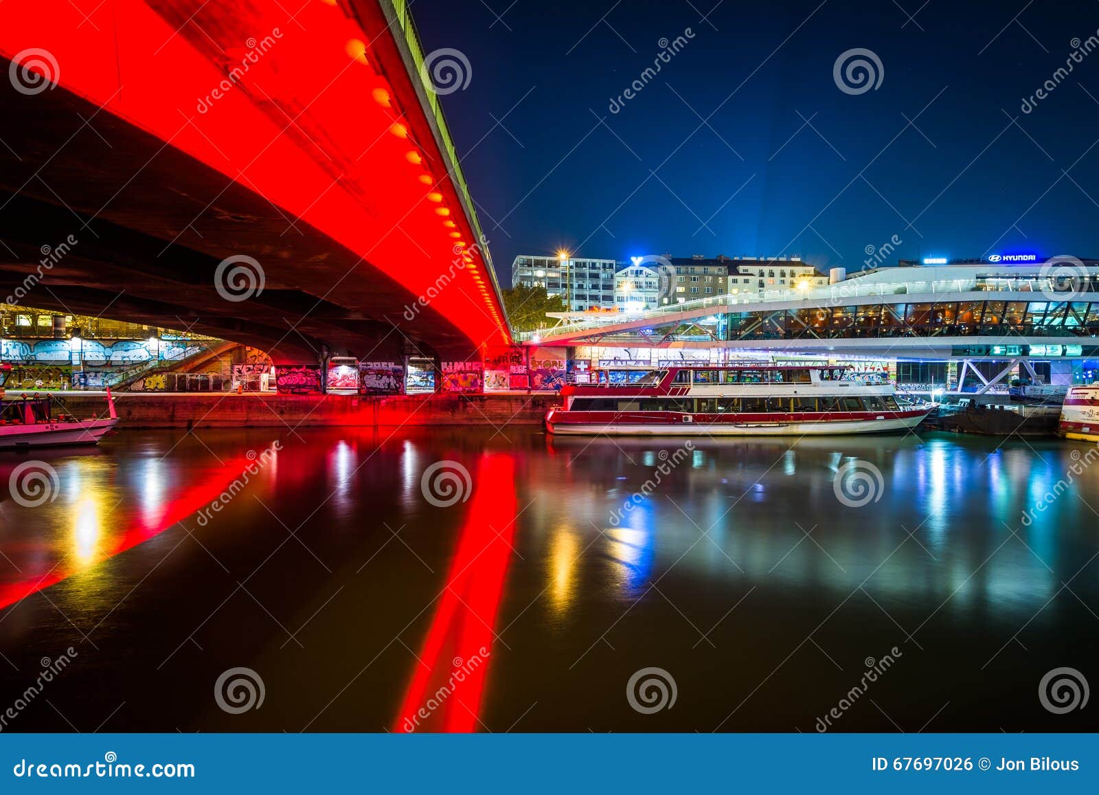 Bridge Over the Danube Canal at Night, in Vienna, Austria. Editorial ...