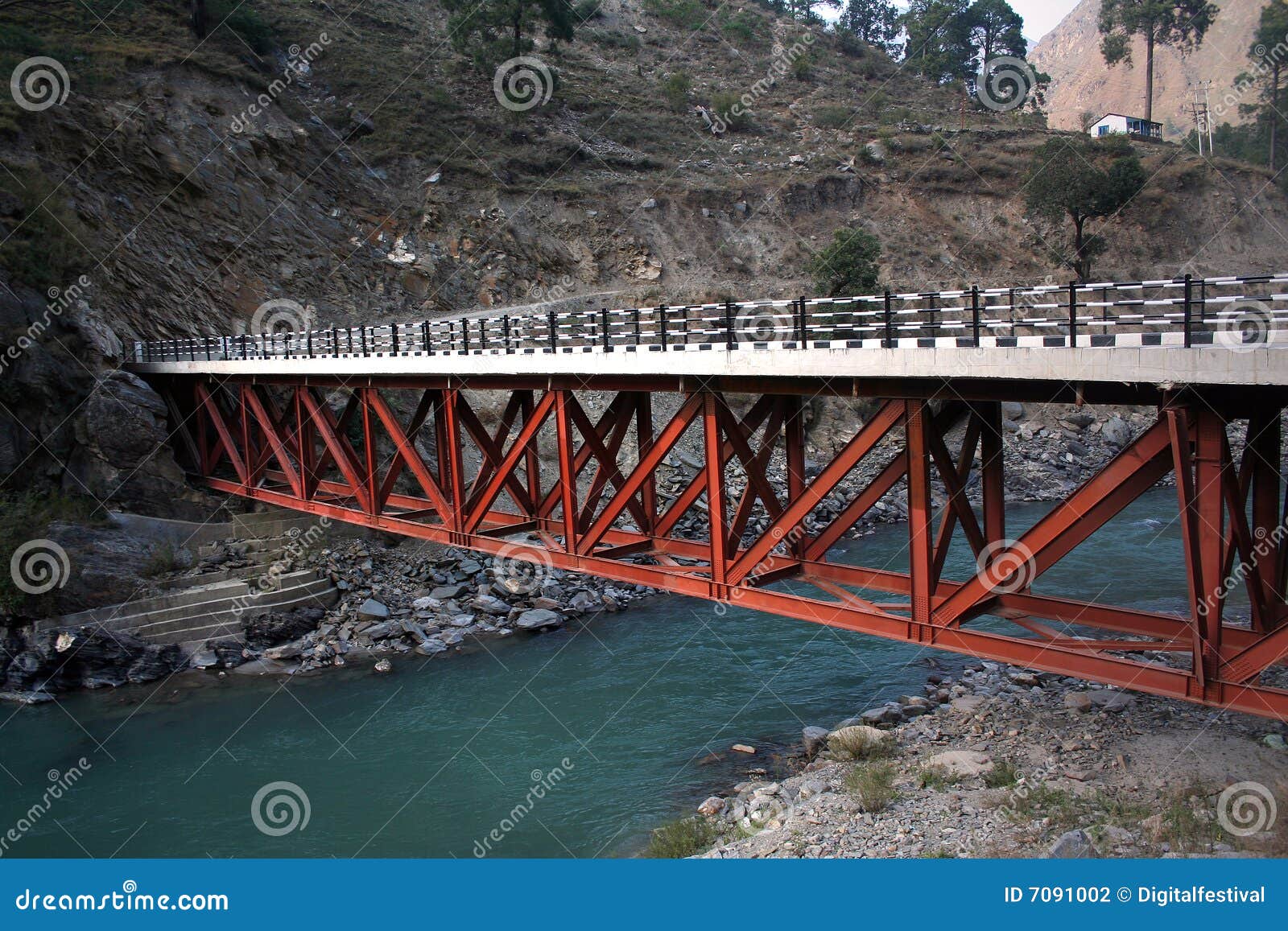 Bridge Over Deep Green River Beas in Remote Rural Stock Photo - Image ...