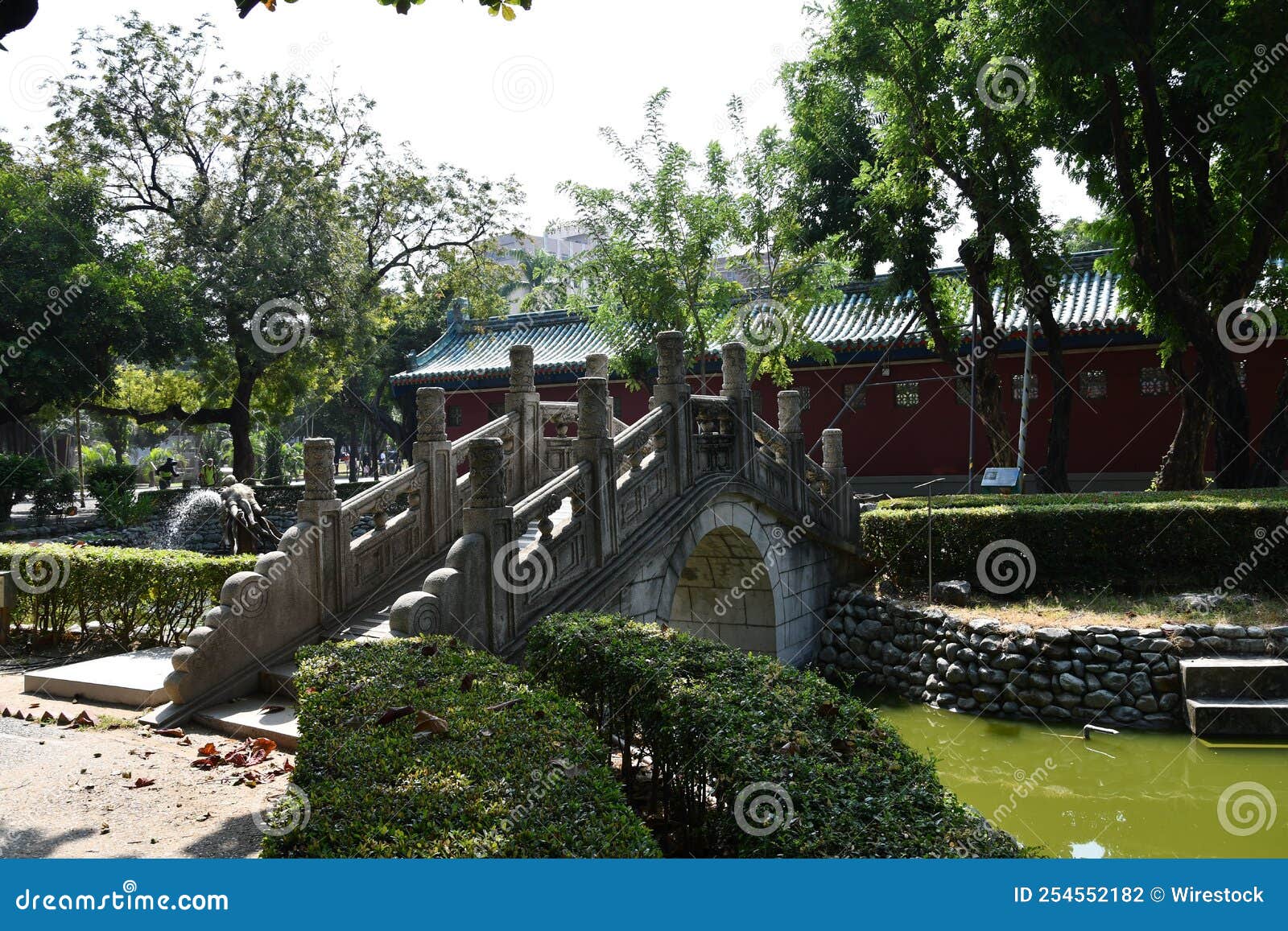 Bridge Over a Ditch with Green Water Around the Buddhist Monastery in ...
