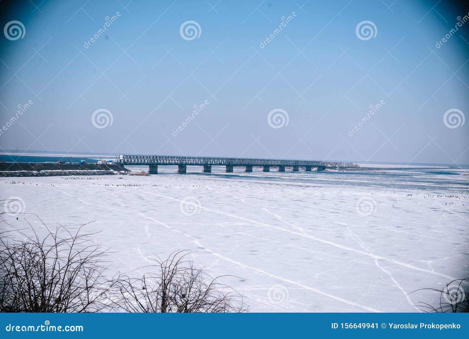 Bridge Over the Frozen River in Cherkassy Stock Image - Image of frost ...