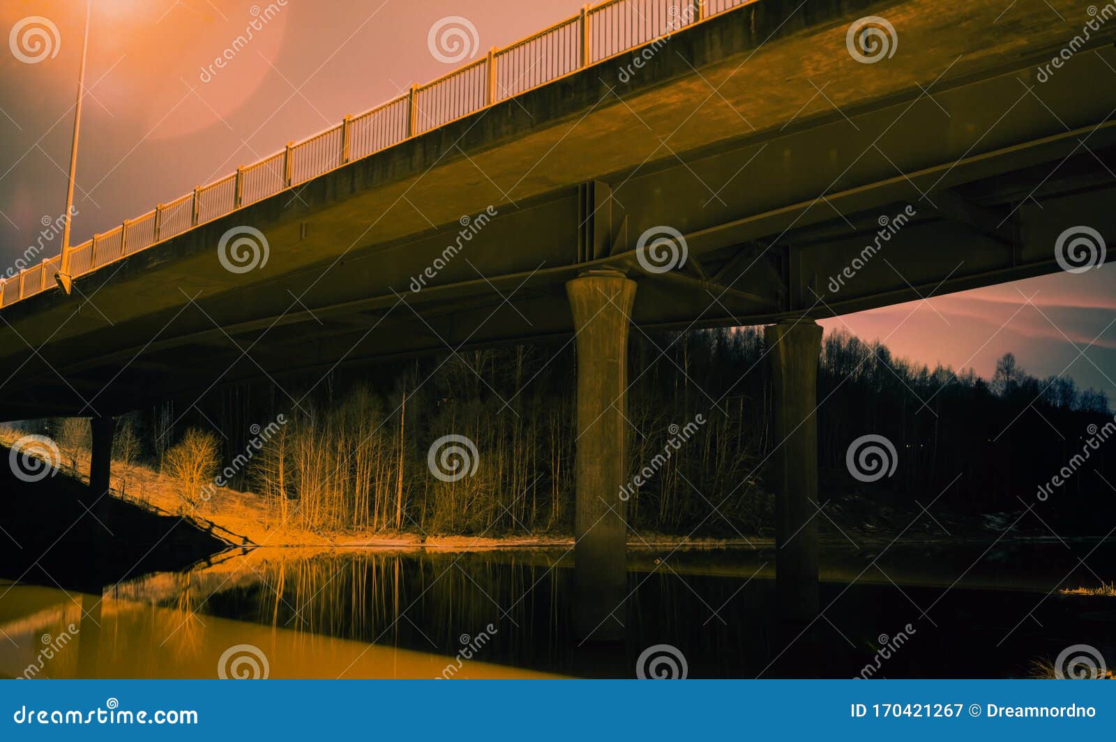 Bridge Over the Frozen River during the Night, NITTELVA RIVER Stock ...