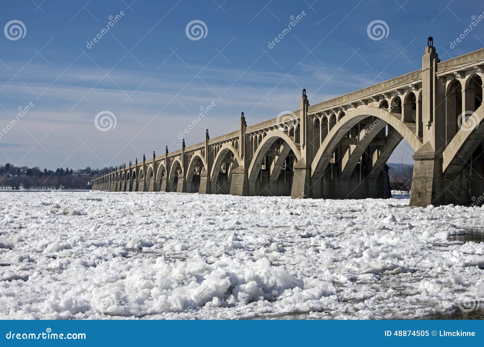 Bridge Over Frozen River stock image. Image of river - 48874505