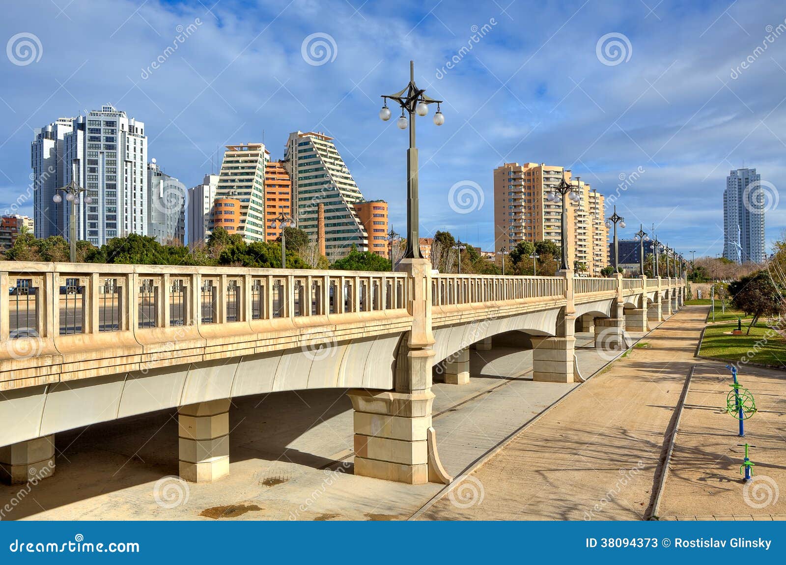 Bridge Over Gardens of Turia in Valencia. Stock Image - Image of river ...