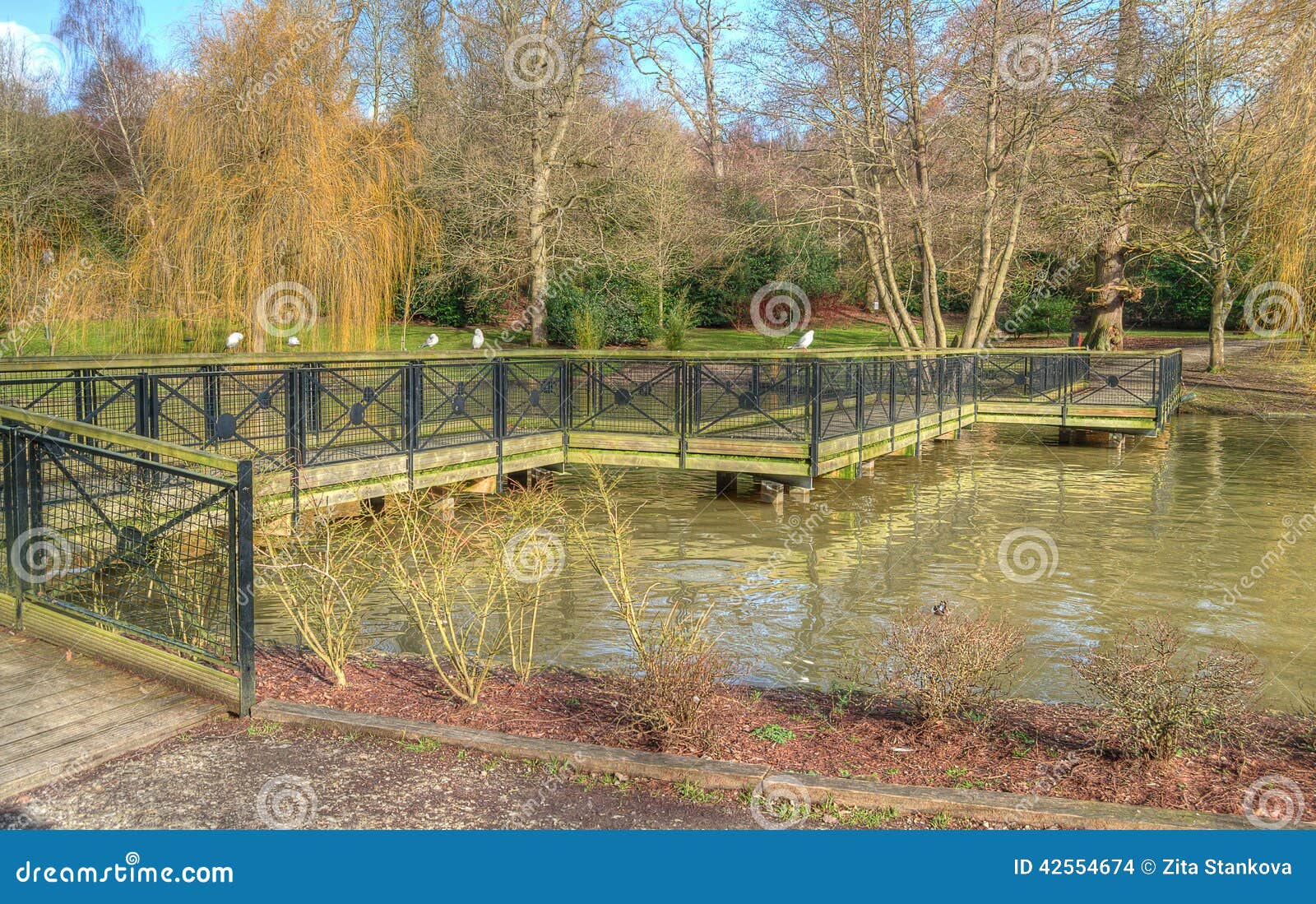 Bridge over lake stock photo. Image of walkway, trees - 42554674