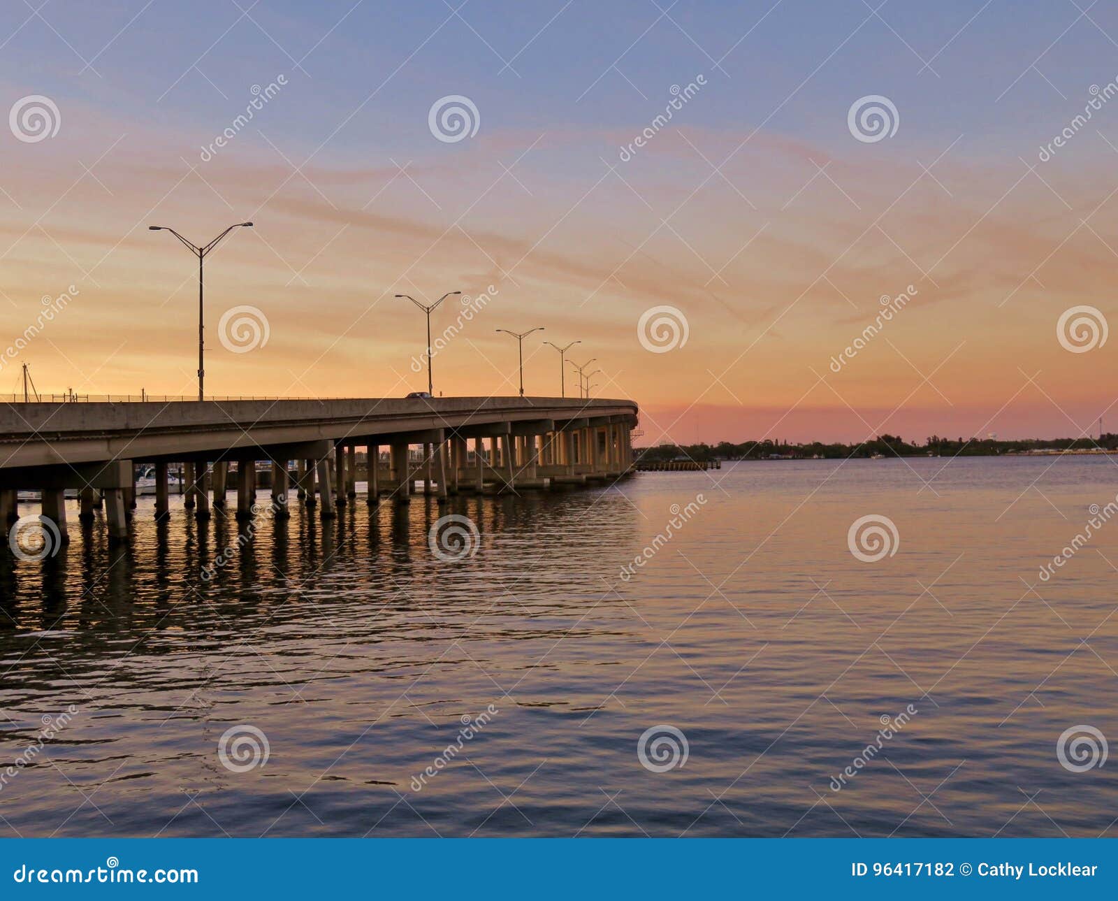 Bridge Over the Manatee River at Sunset Stock Photo - Image of ...